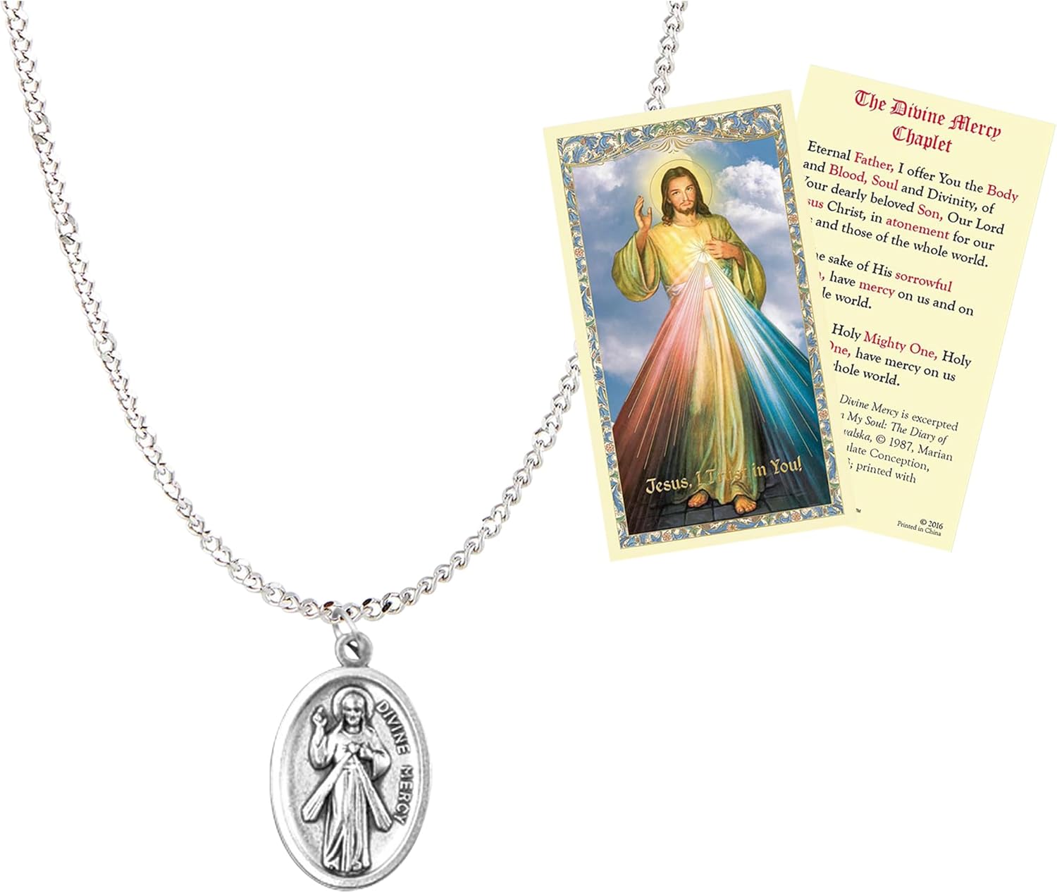 Amazon.com: Divine Mercy Medal - Divine Mercy Silver Medal with 18 Inch ...