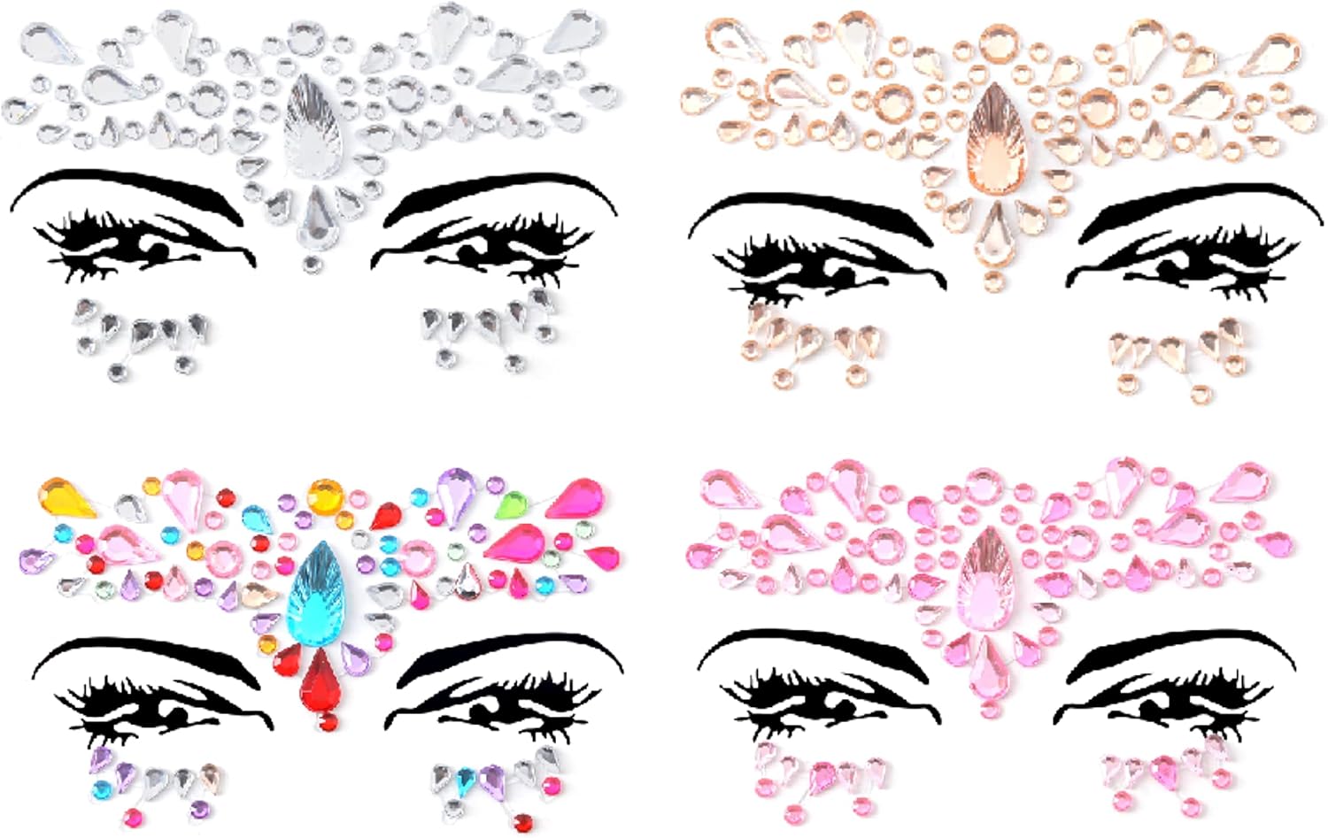 4 PCS Face Gems Face Jewels, Crystals Face Stickers for Eyes Face Body ...