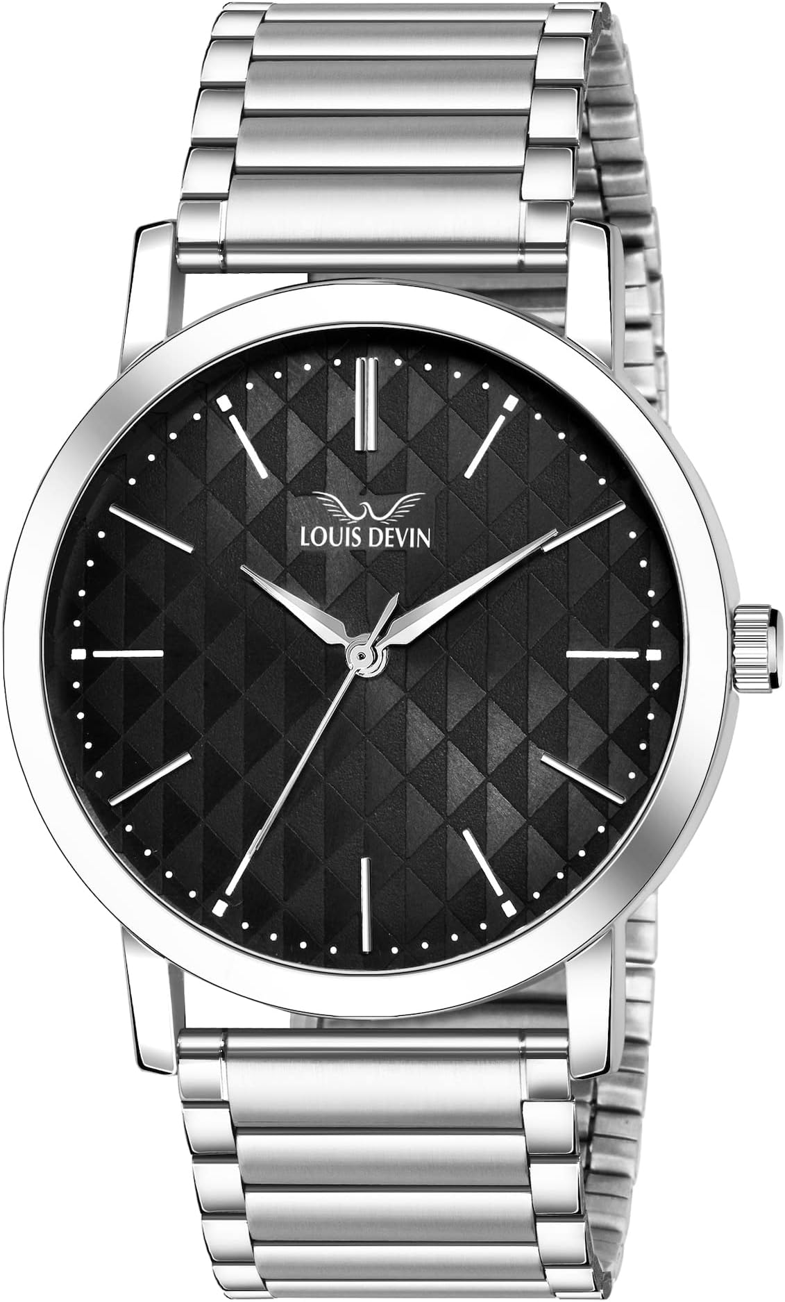 Buy LOUIS DEVIN Steel Chain black Dial Silver Band Stainless Steel ...