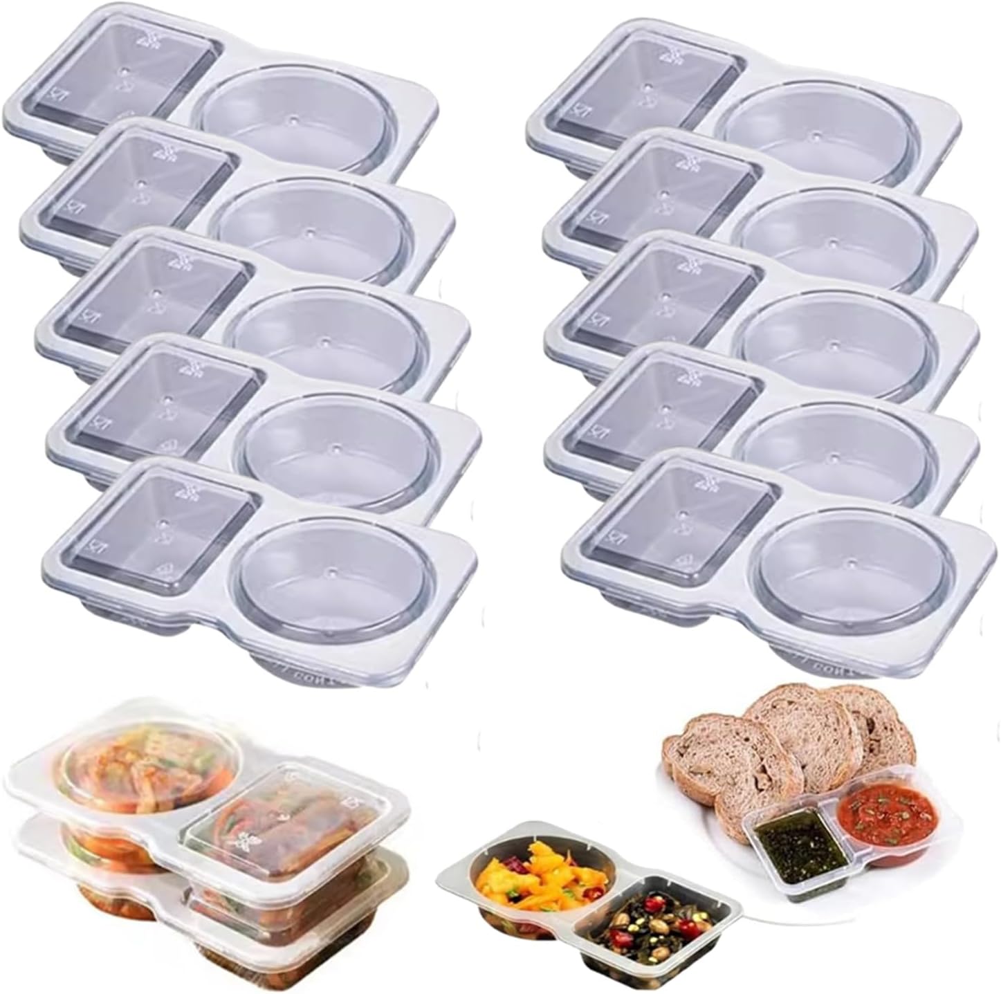 10/20/30 Sets Reusable Snack Pack Containers, Double Compartments Snack ...