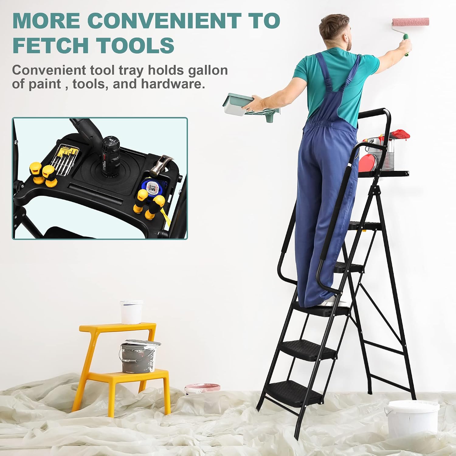 Portable 5 Step Ladder with Handrails and Tool Philippines | Ubuy