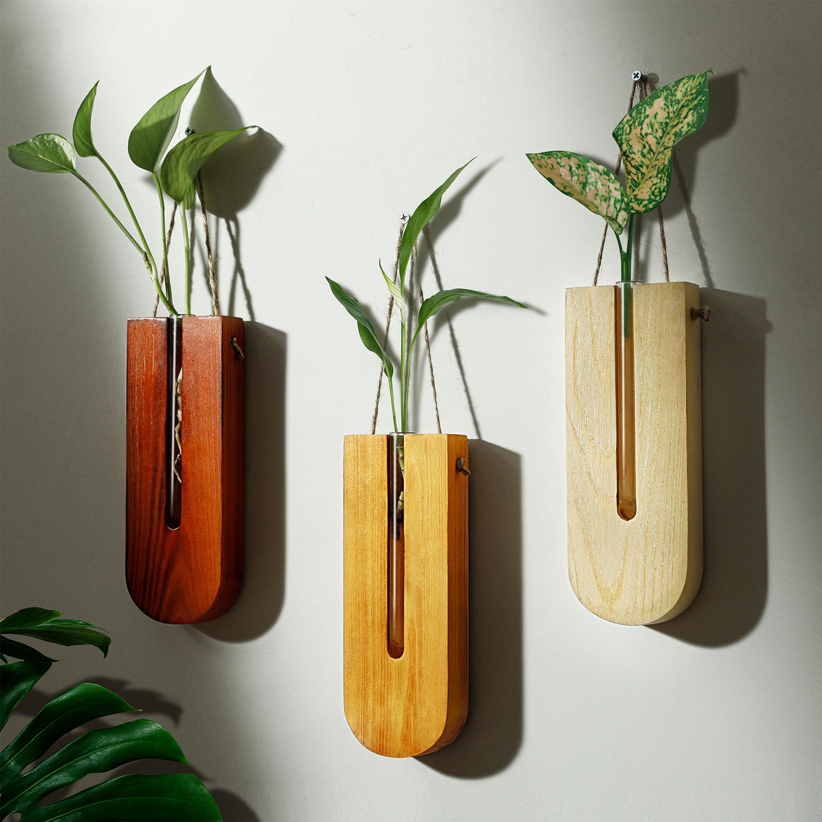 Amazon.com: 3 Pack Wall Planters for Indoor Plants, Wooden Hanging ...