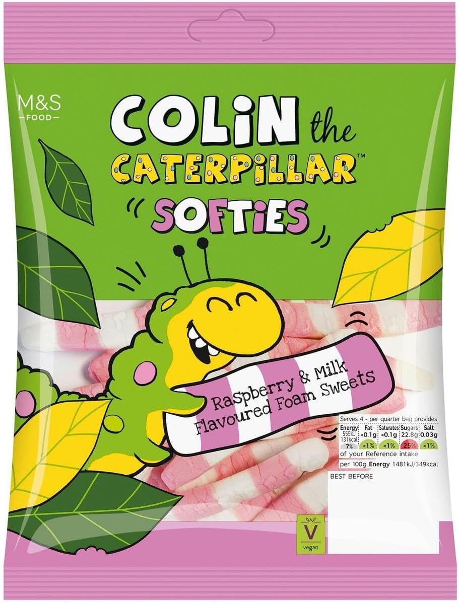 M&S Colin The Caterpillar Softies, Raspberry & Milk Flavoured Foam ...