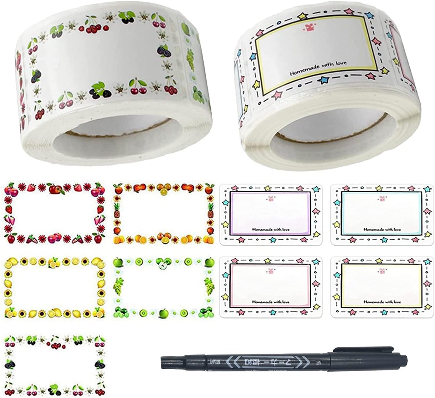 2 Roll/500 pcs Labels for Jars, Self Adhesive Jam Jar Labels Cute ...