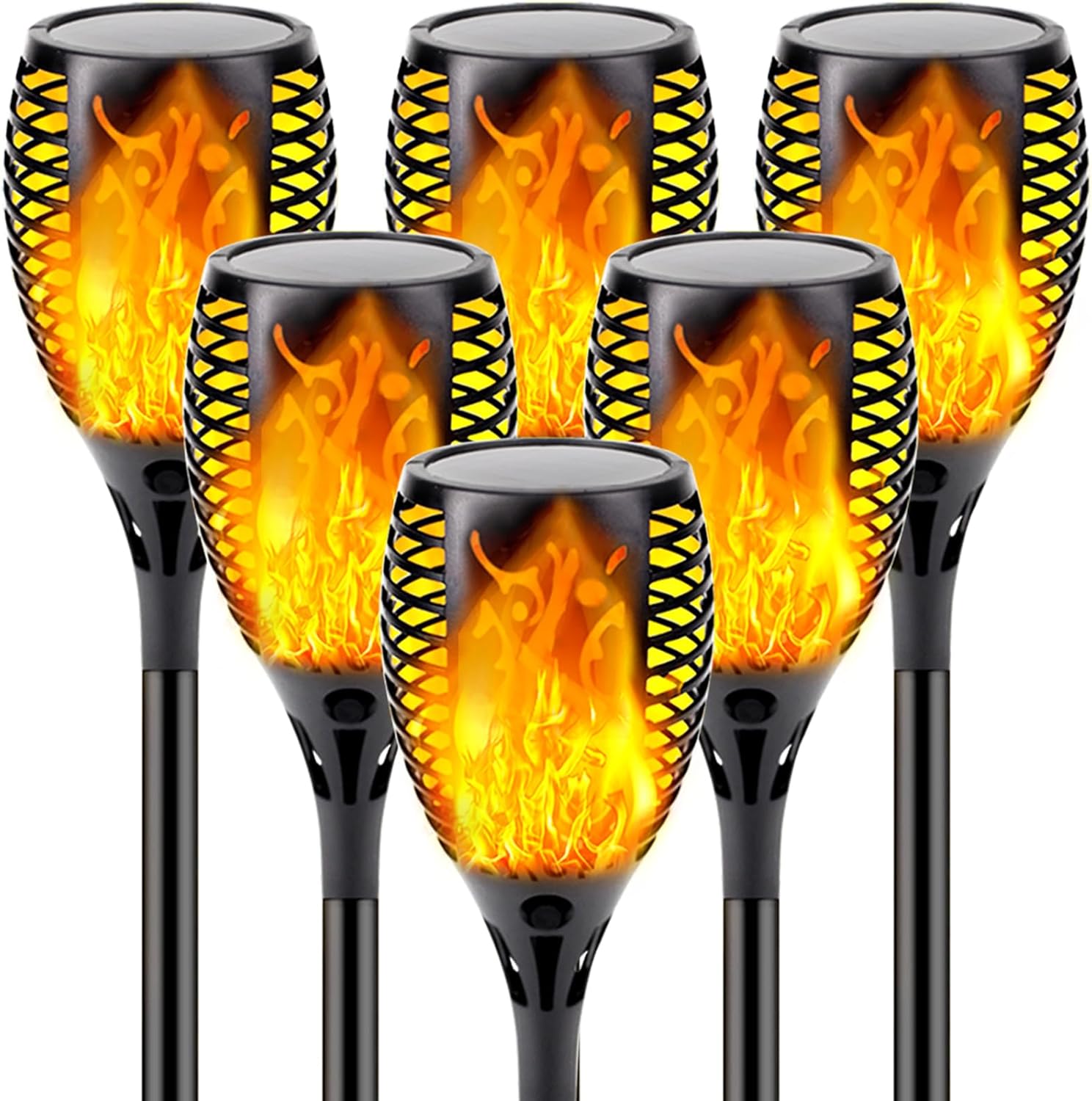 6-Pack 66LED 41IN Solar Flame Torch (Super Larger Size & Upgraded Vivid ...