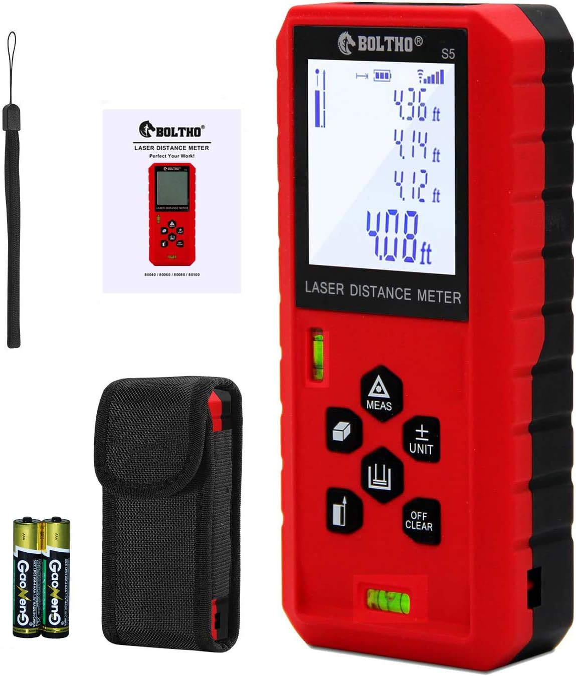 Laser Measure, BOLTHO S5 196Ft/60M/In/Ft Laser Distance Meter with 2 ...