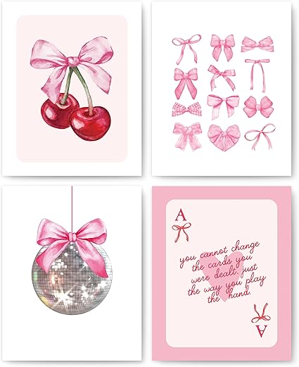 Amazon.com: okaxscm Pink Coquette Bow Trendy Preppy Wall Art Prints Set ...