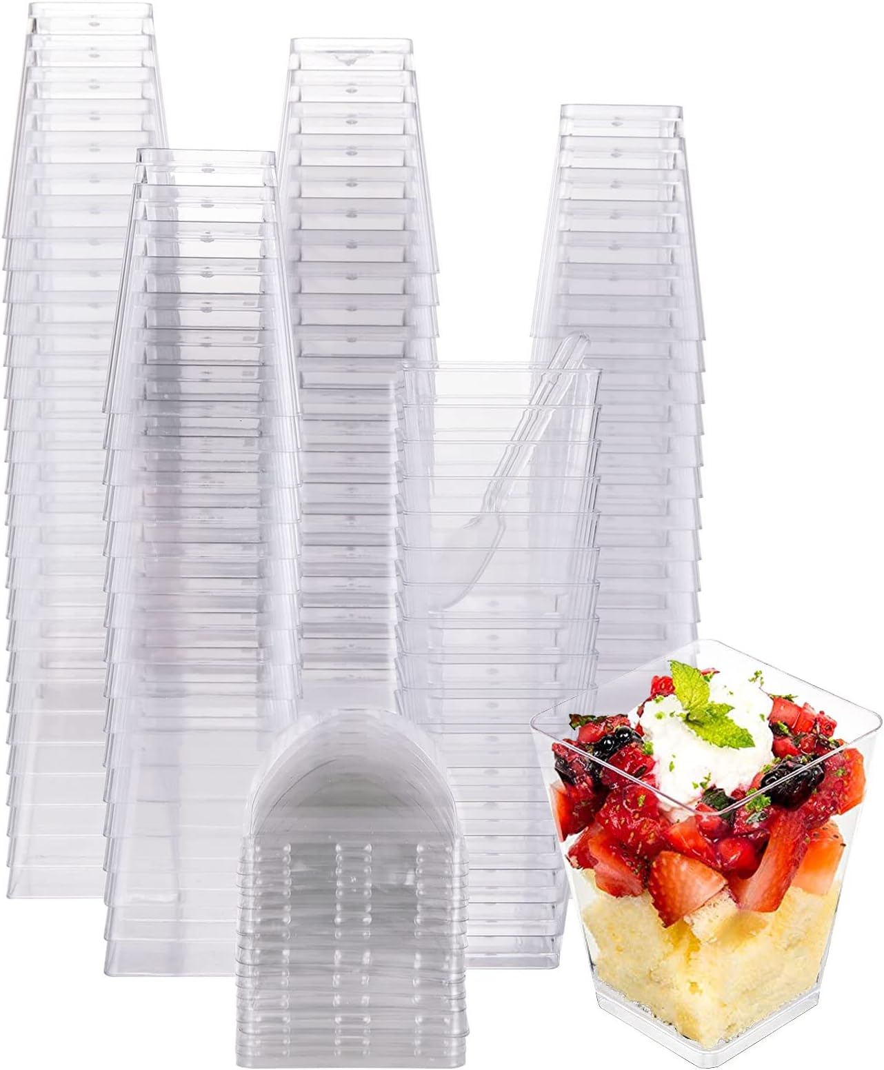 Amazon.com | WOPPLXY 100 Pack 5 oz Plastic Dessert Cups with Lids and ...