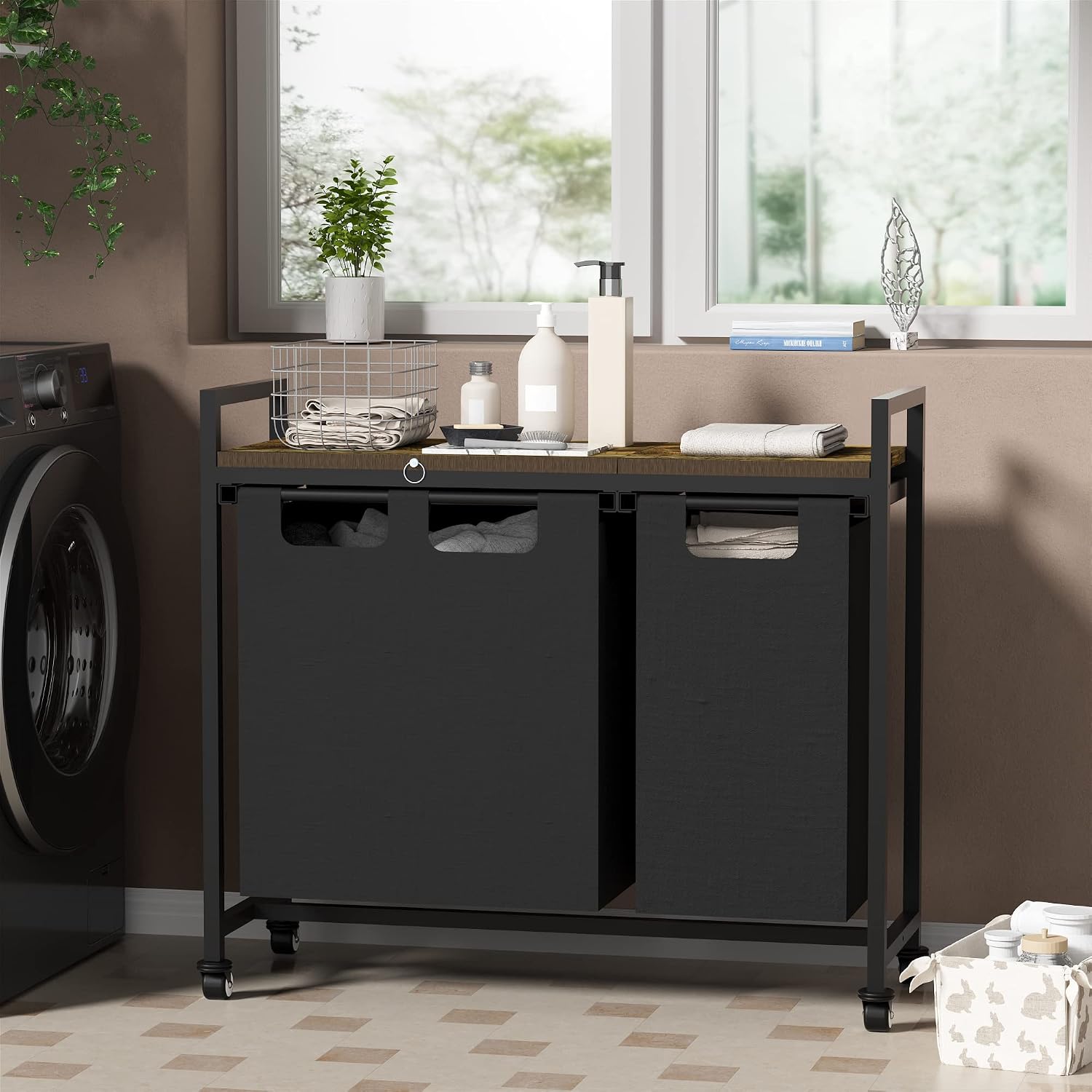 Treesunshine Laundry Basket with Wheels, Laundry Hamper with 2 ...