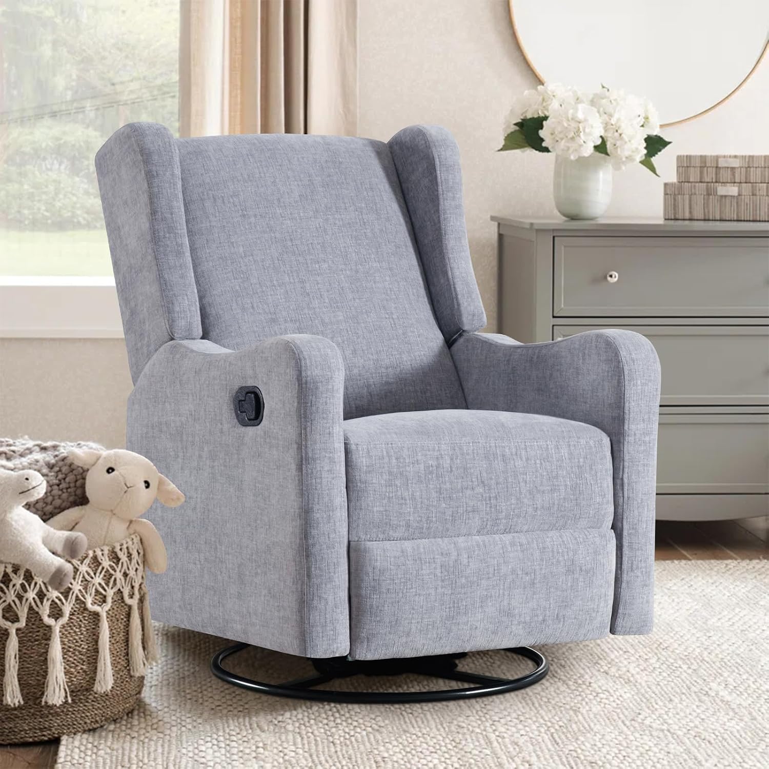 Amazon.com: 360° Swivel Glider Recliner, Soft Chenille Mid Century ...