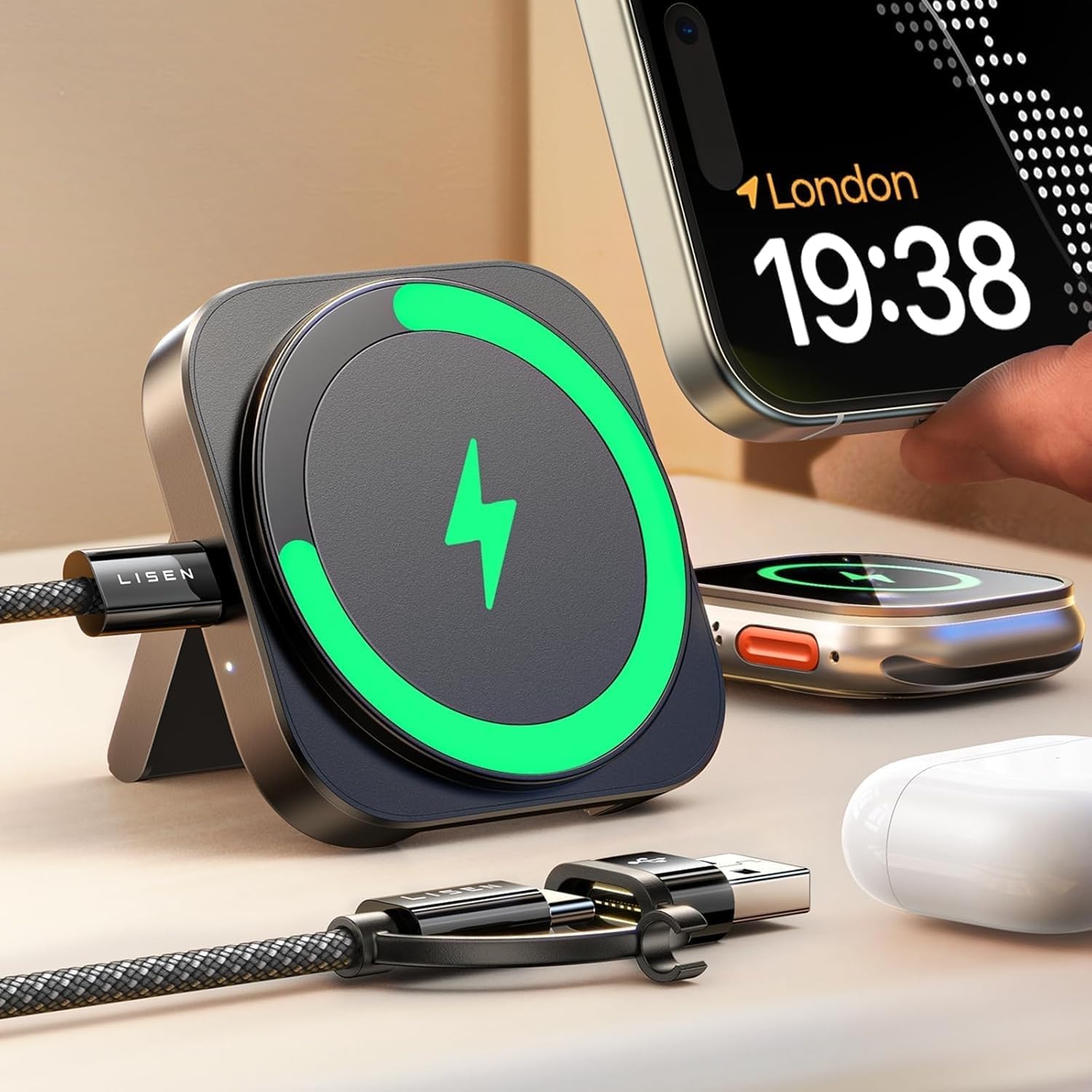 Chargeur sans Fil Magnétique 2-en-1 avec MagSafe - Design Ultra-Fin en ...
