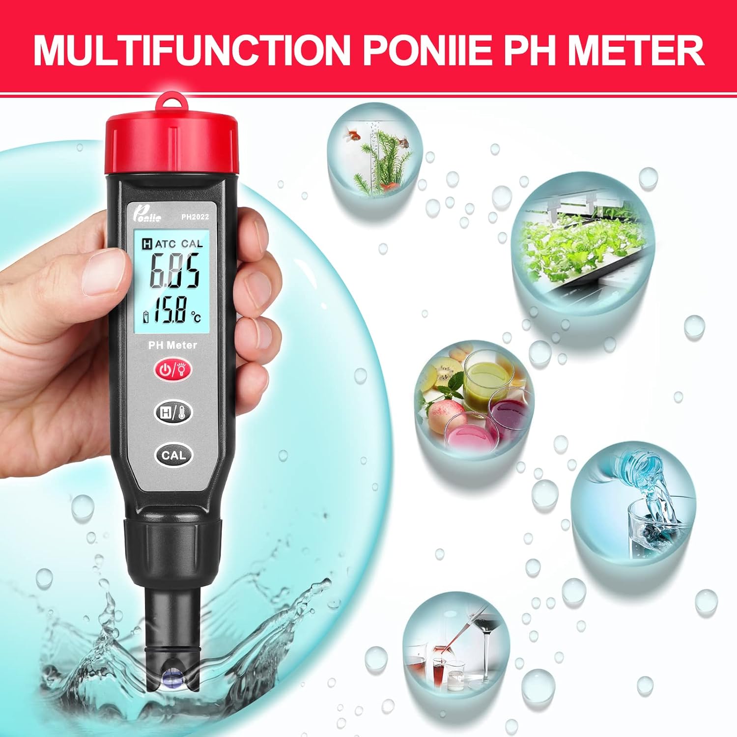 Medidor de pH digital profesional PH2022 impermeable para agua hidropónica elaboración de ...