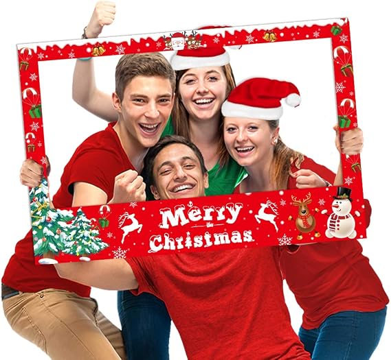 Amazon.com: Christmas Photo Booth Props Frame - Xmas Party Supplies for ...