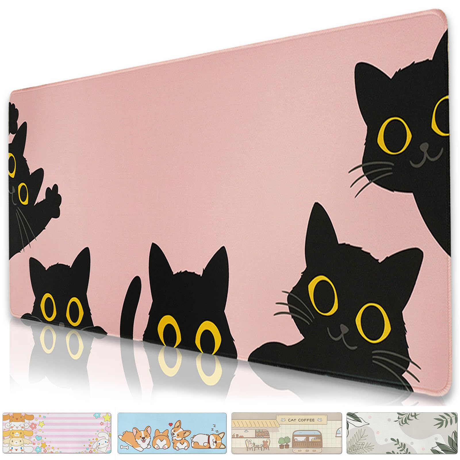 Pink Cute Cats Large Gaming Mouse Pad, Non-Slip Extended Desk Mats on ...