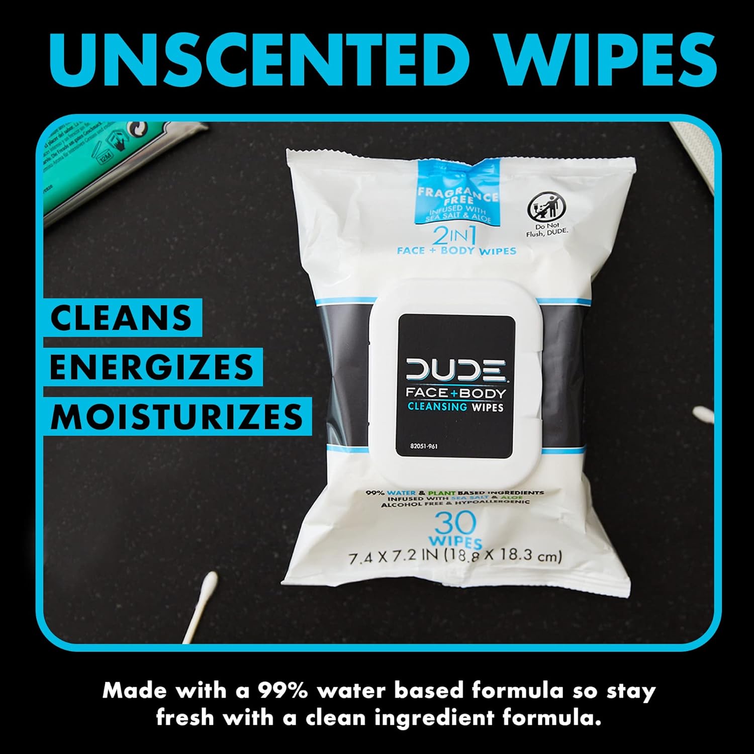Unscented Face & Body Wipes for Men - Refreshing Sea Salt & Soothing ...