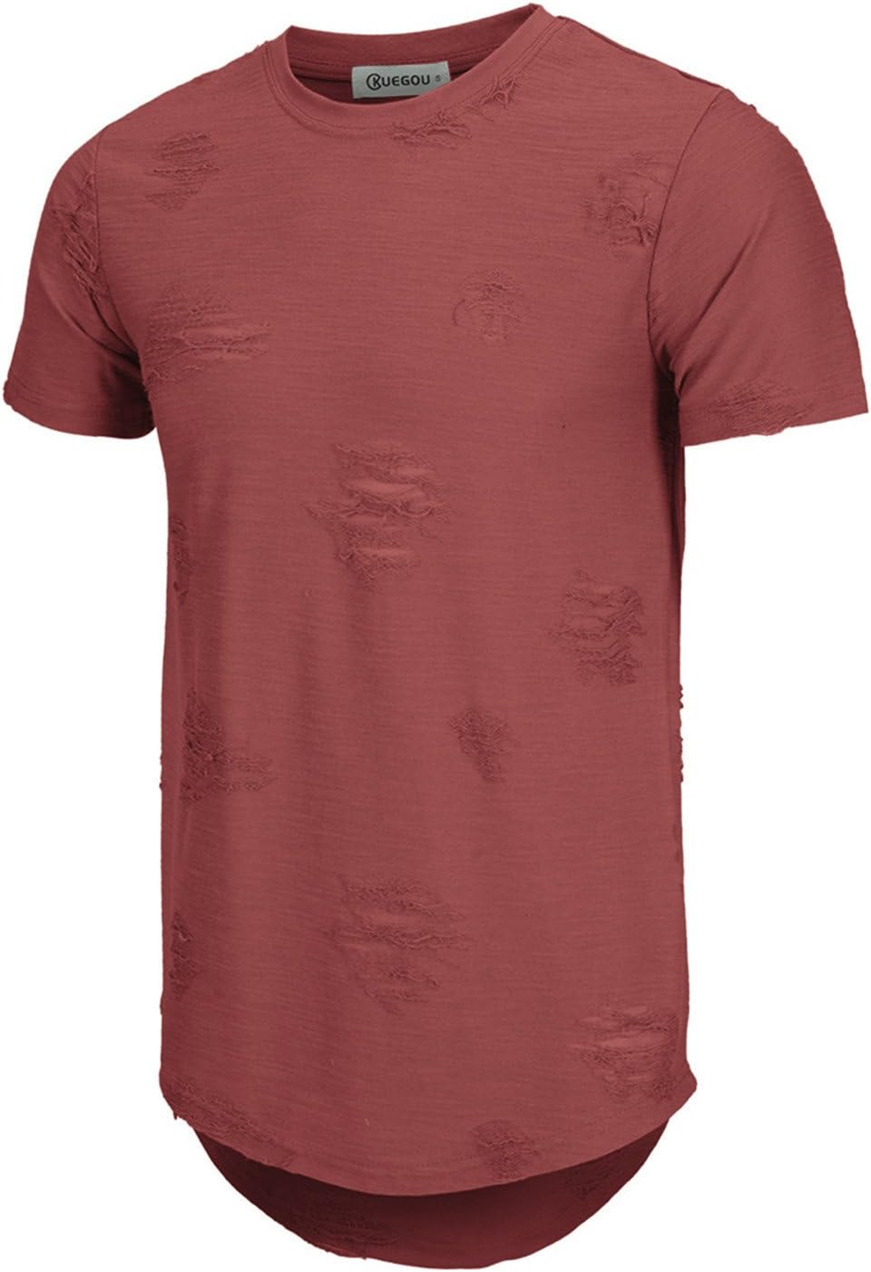 Amazon.com: KLIEGOU Mens Hipster Hip Hop Ripped Round Hemline Hole T ...