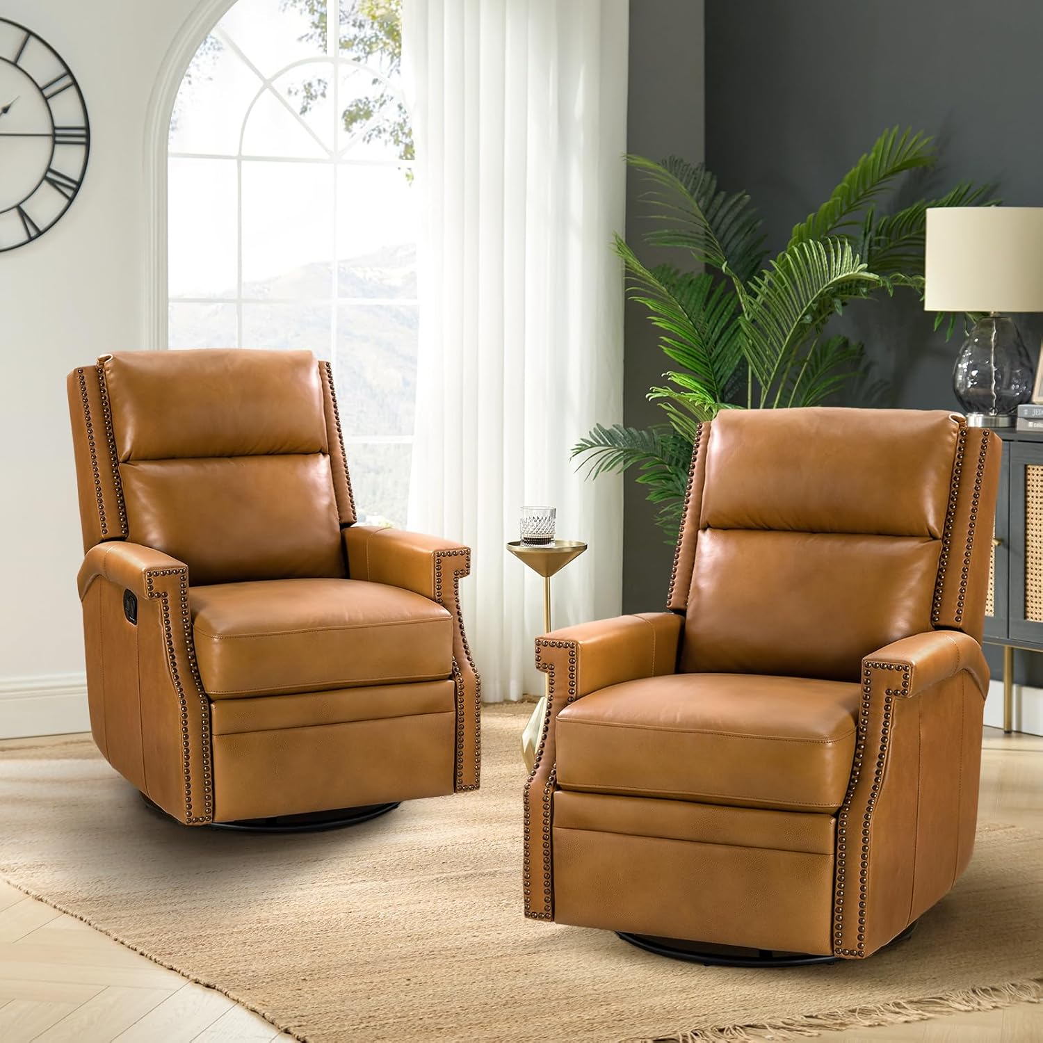 Amazon.com: HULALA Home Genuine Leather Rocker Recliner Set of 2 ...