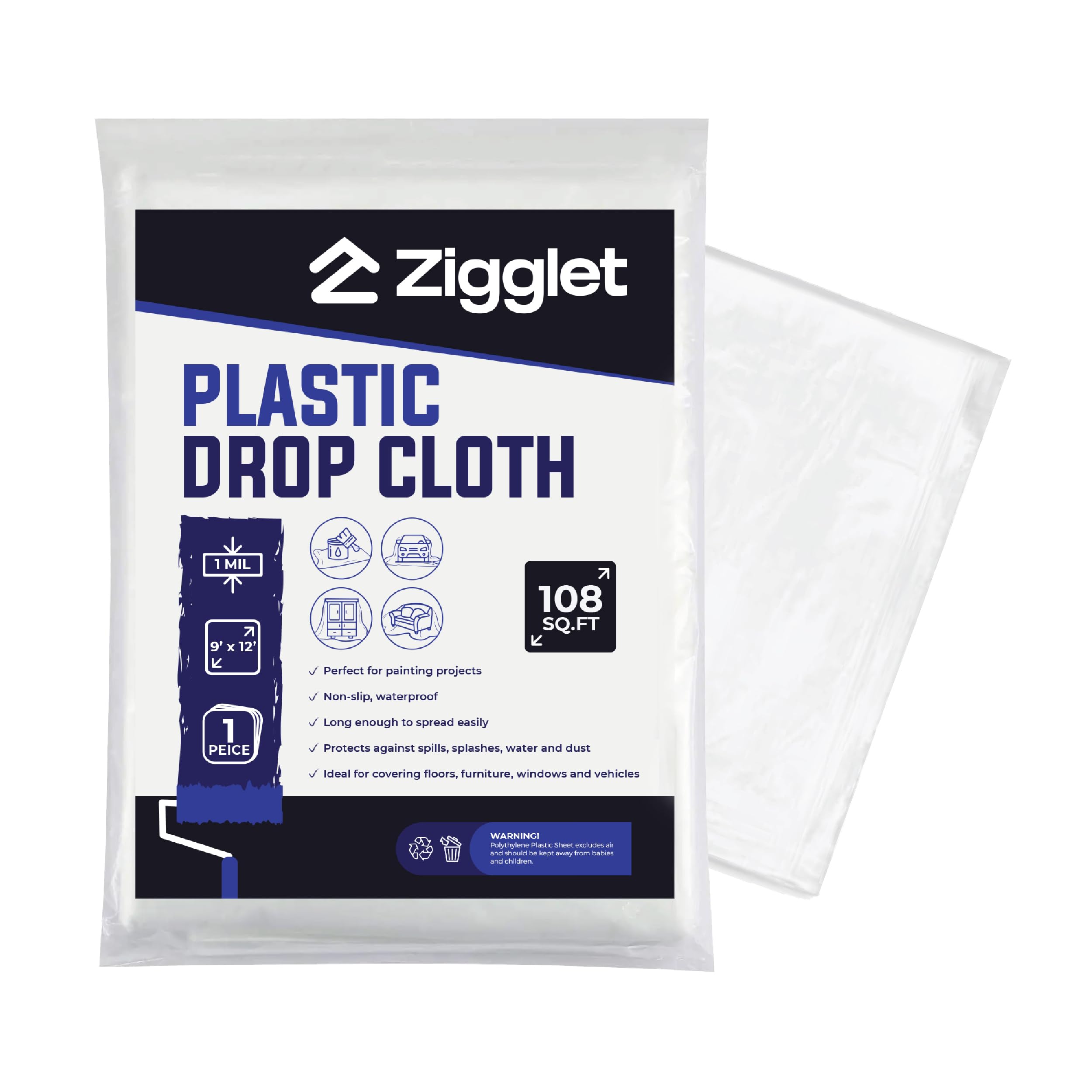 Amazon.com: (1 Pack - 1 Mil) 9x12 Ft Plastic Drop Cloth for Painting ...
