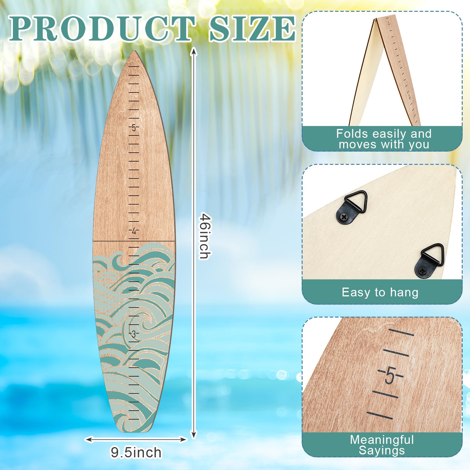 Snapklik.com : Briwooody Wooden Surfboard Growth Chart Wall Mounted ...