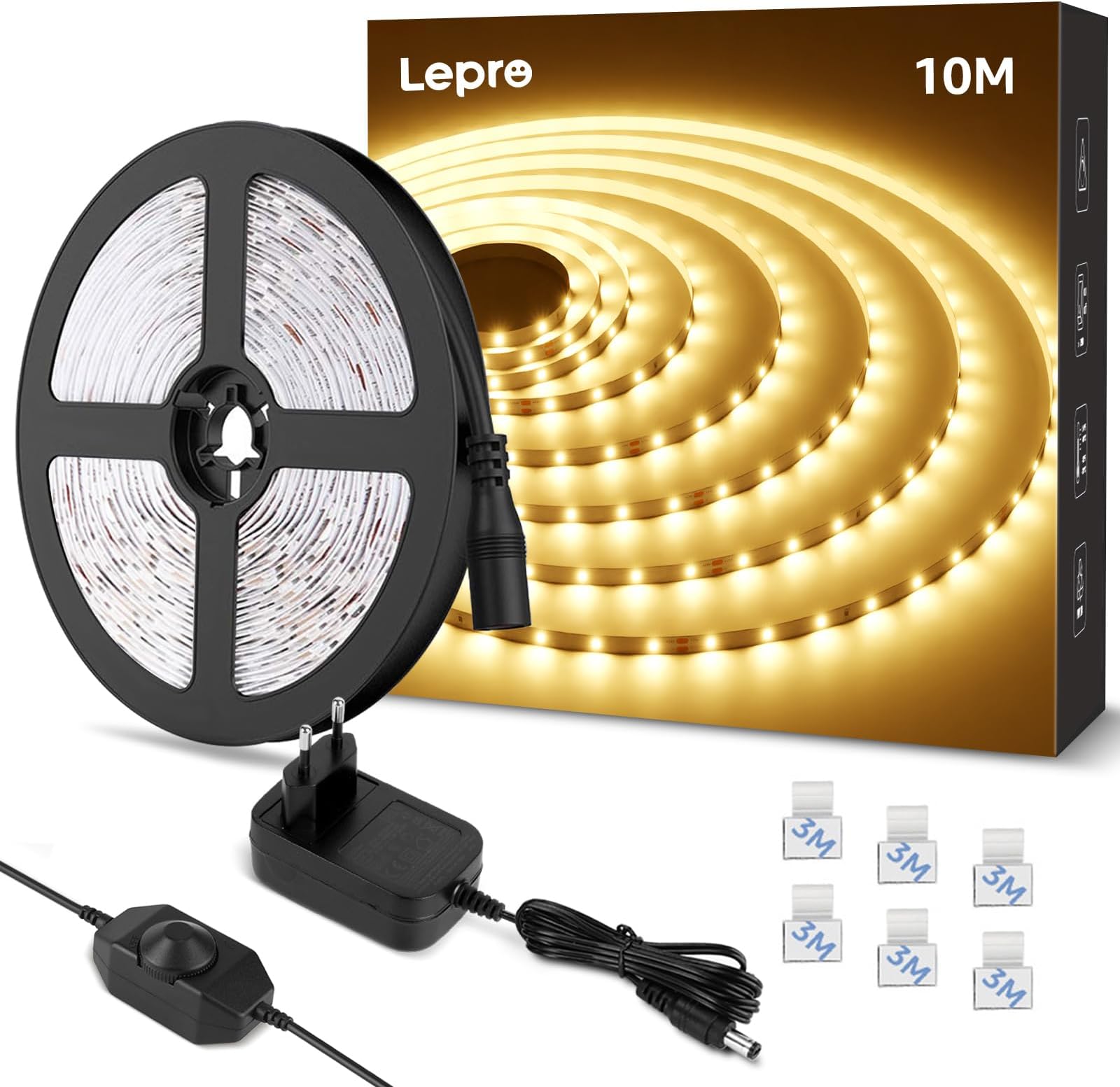 Lepro Striscia LED 10M 600LED SMD2835 Bianco Caldo 3000K Dimmerabile ...