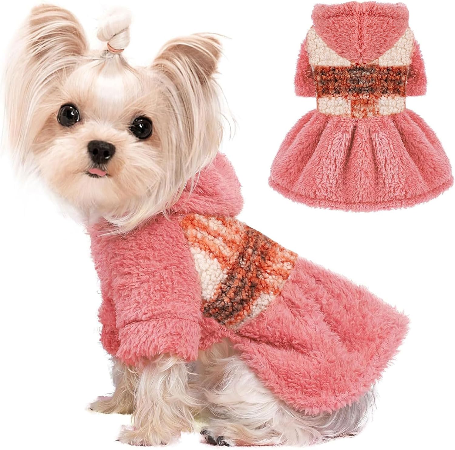 Amazon.com : Dog Clothes for Small Dogs Girl, Fleece Dog Hoodie Dress ...