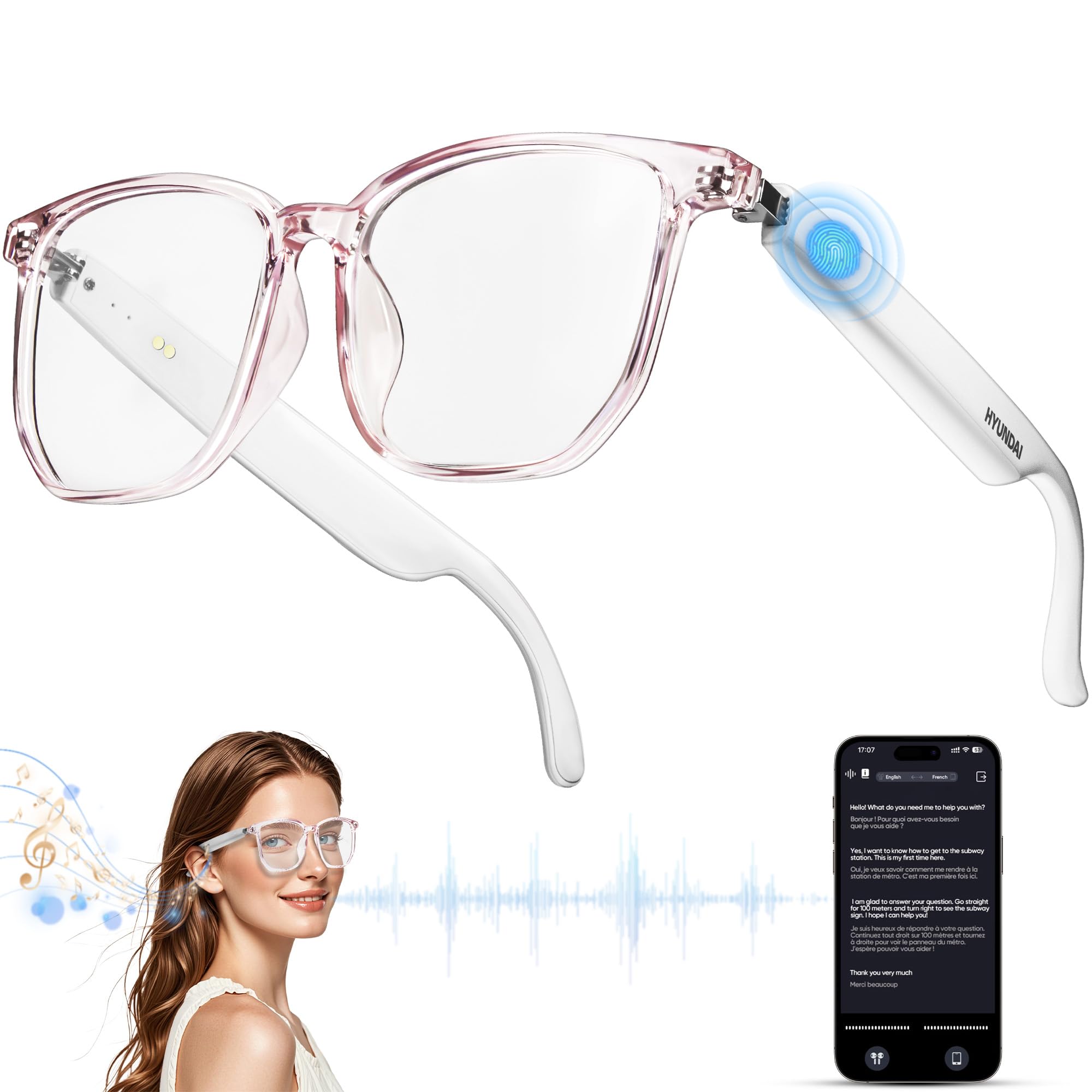 Buy Smart Glasses with AI,Bluetooth Glasses with 110+ Translation,Smart ...