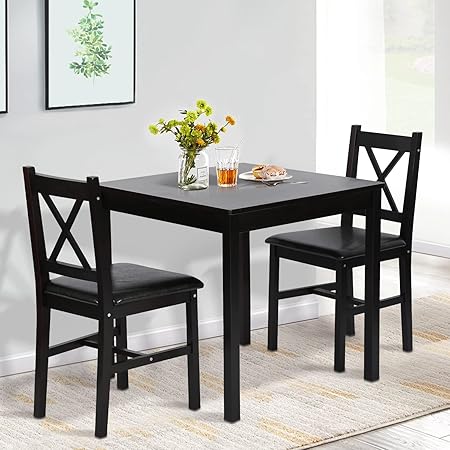 Amazon.com - Small Kitchen Table Set for 2, 3 Piece Wooden Dining Table ...