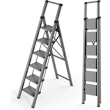 WOA WOA 6 Step Ladder, Lightweight Foldable Ladder with Non-Slip Wide ...