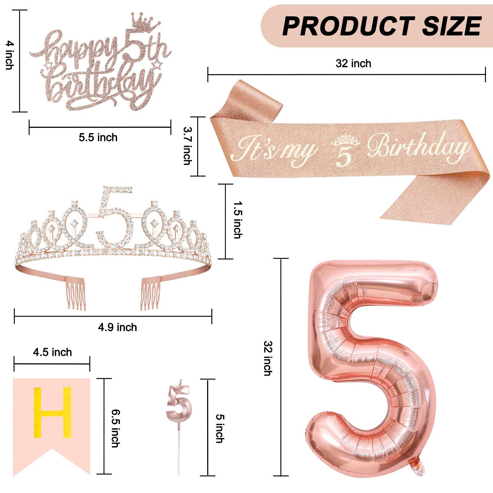 Snapklik.com : 5th Birthday Decorations For Girls, Including 5th Tiara ...