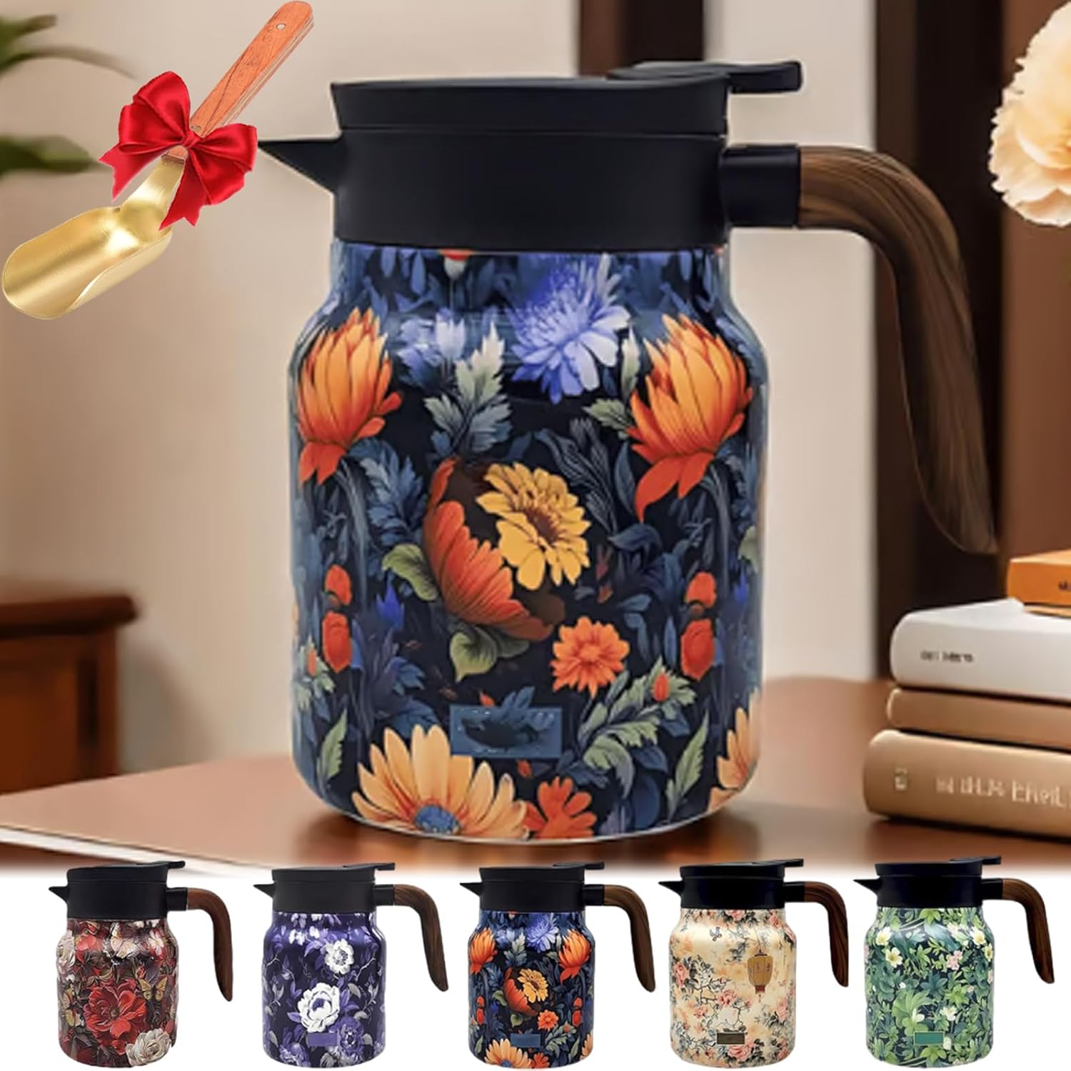Amazon.com | Infinite Teapot, Vintage Floral Pattern Tea Pot– Built-In ...