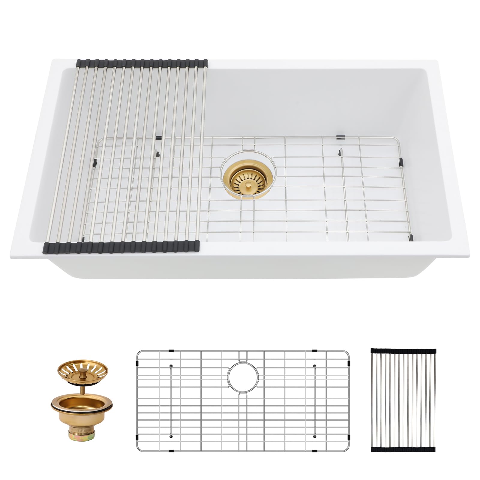 Snapklik.com : 33 Inch White Undermount Kitchen Sink Granite Composite ...