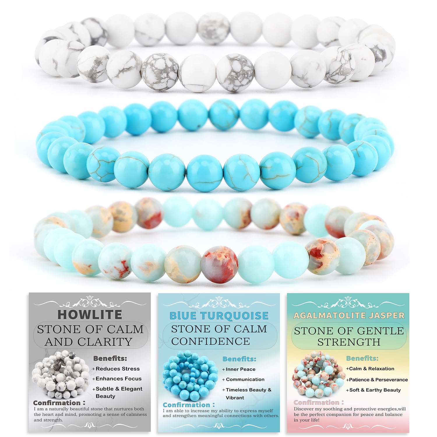 Amazon.com: NCB 3-Piece 6mm Natural Crystal Gemstone Stretch Bracelets ...