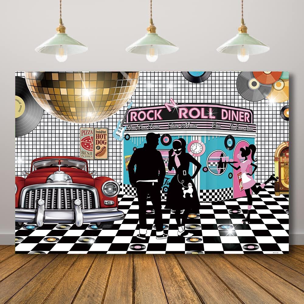 Amazon.com : Rcoaror Rock and Roll Diner Backdrop Back to 50s ...