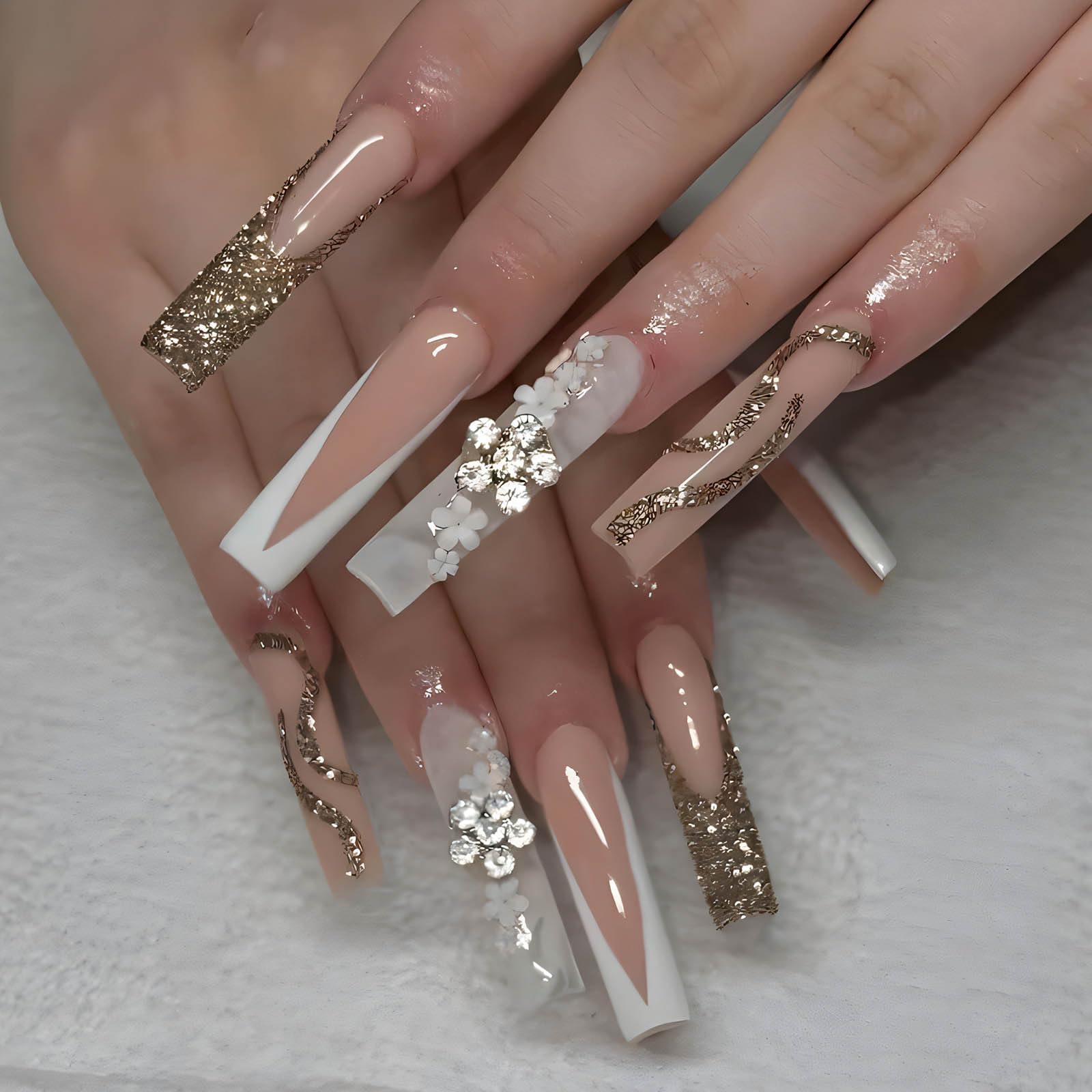 Amazon.com: QQPPOLIU Xl Long Press on Nails Square Shape Opulent French ...