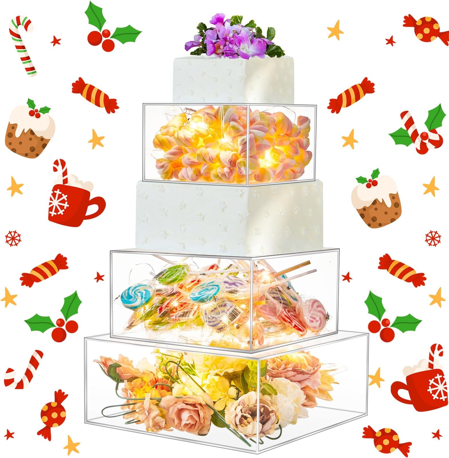 Amazon.com | Acrylic Cake Box, Transparent Square Acrylic Cake Stand ...