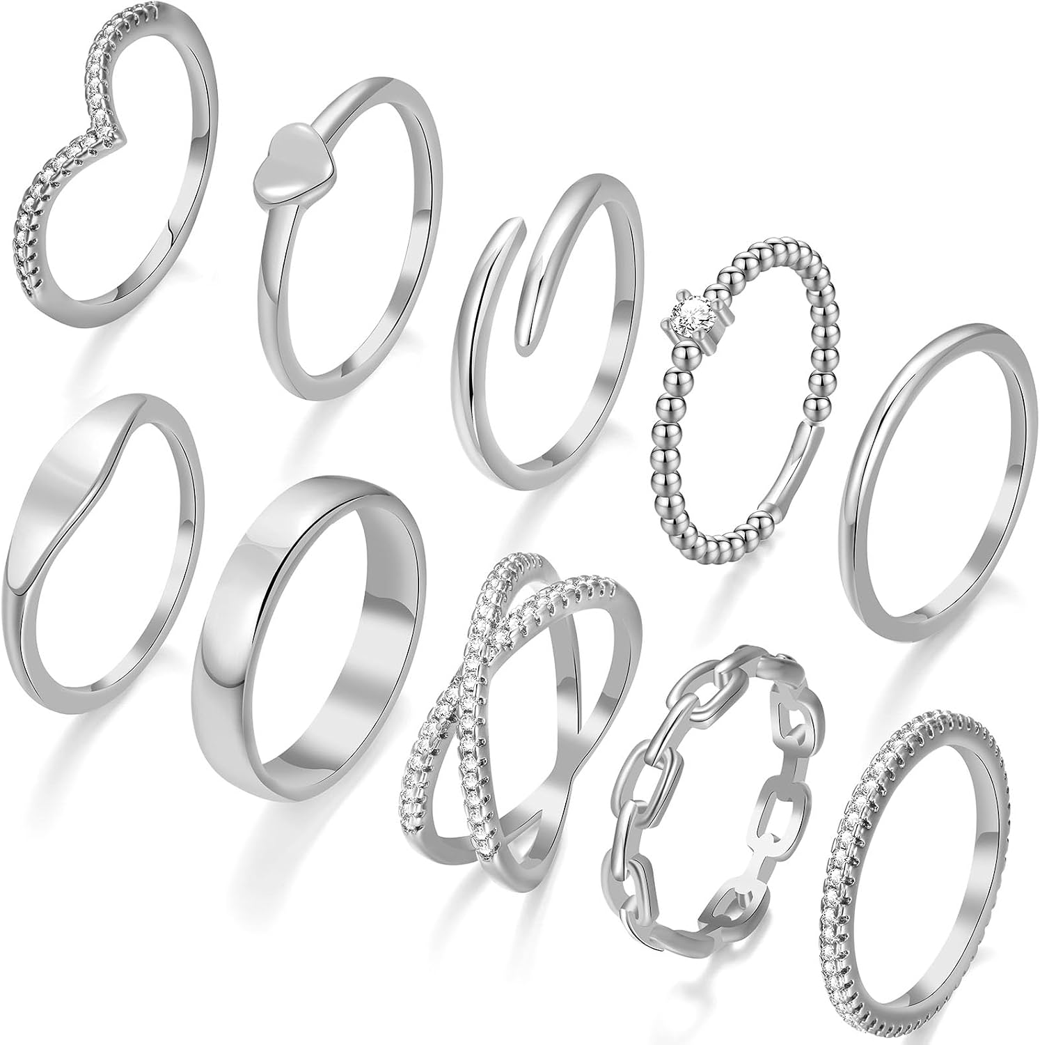 Amazon.com: 10 PCS Dainty 14K Gold Rings for Women Teen Girls, Open ...