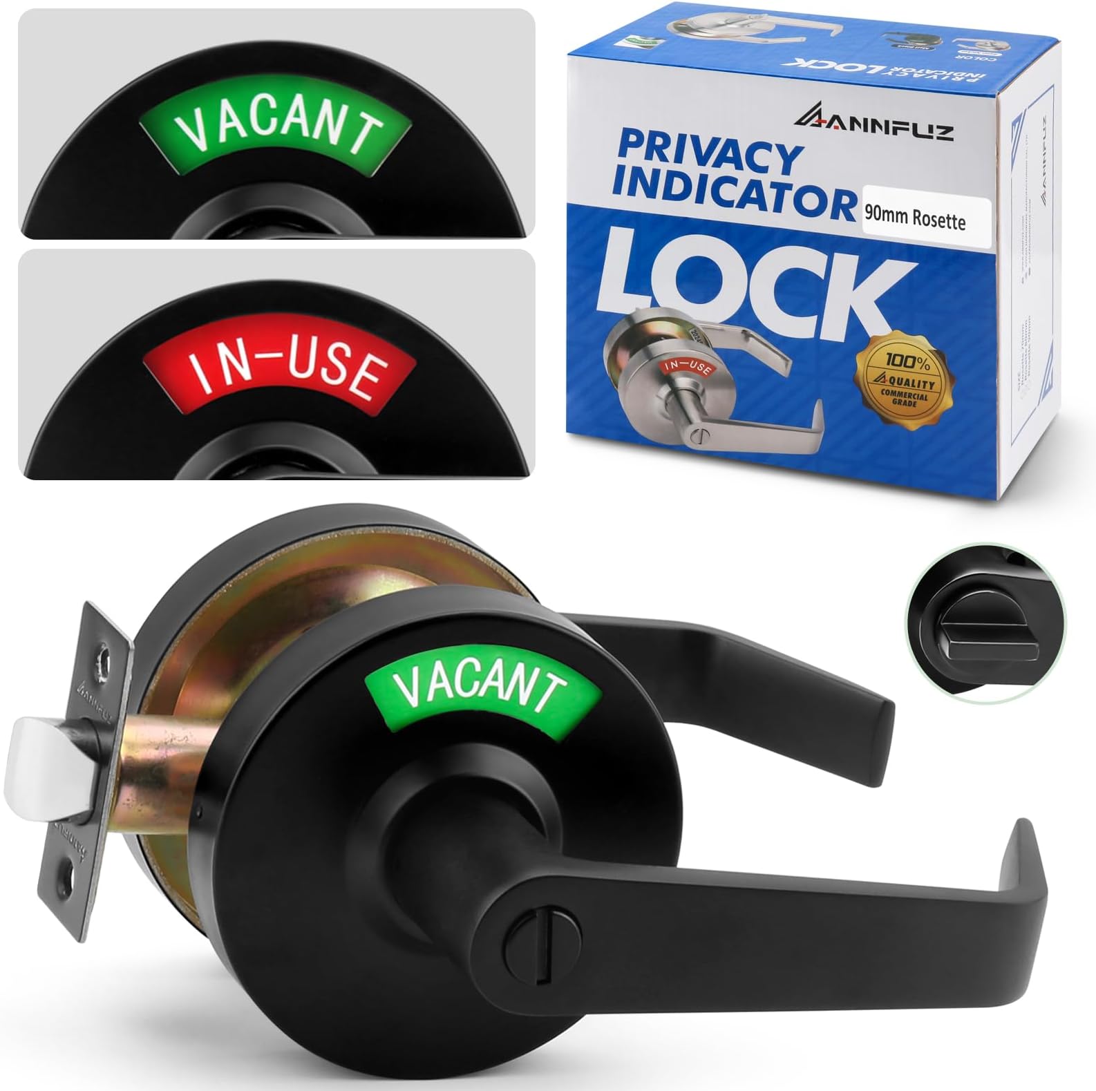 Oakmoore Commercial Door Handle - Vacant Occupied Bathroom Lock | Black ...