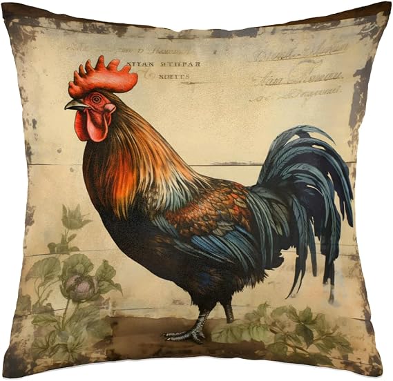 Amazon.com: Gumuslen Retro Rooster Chicken Pillow Covers 16x16 Inch ...