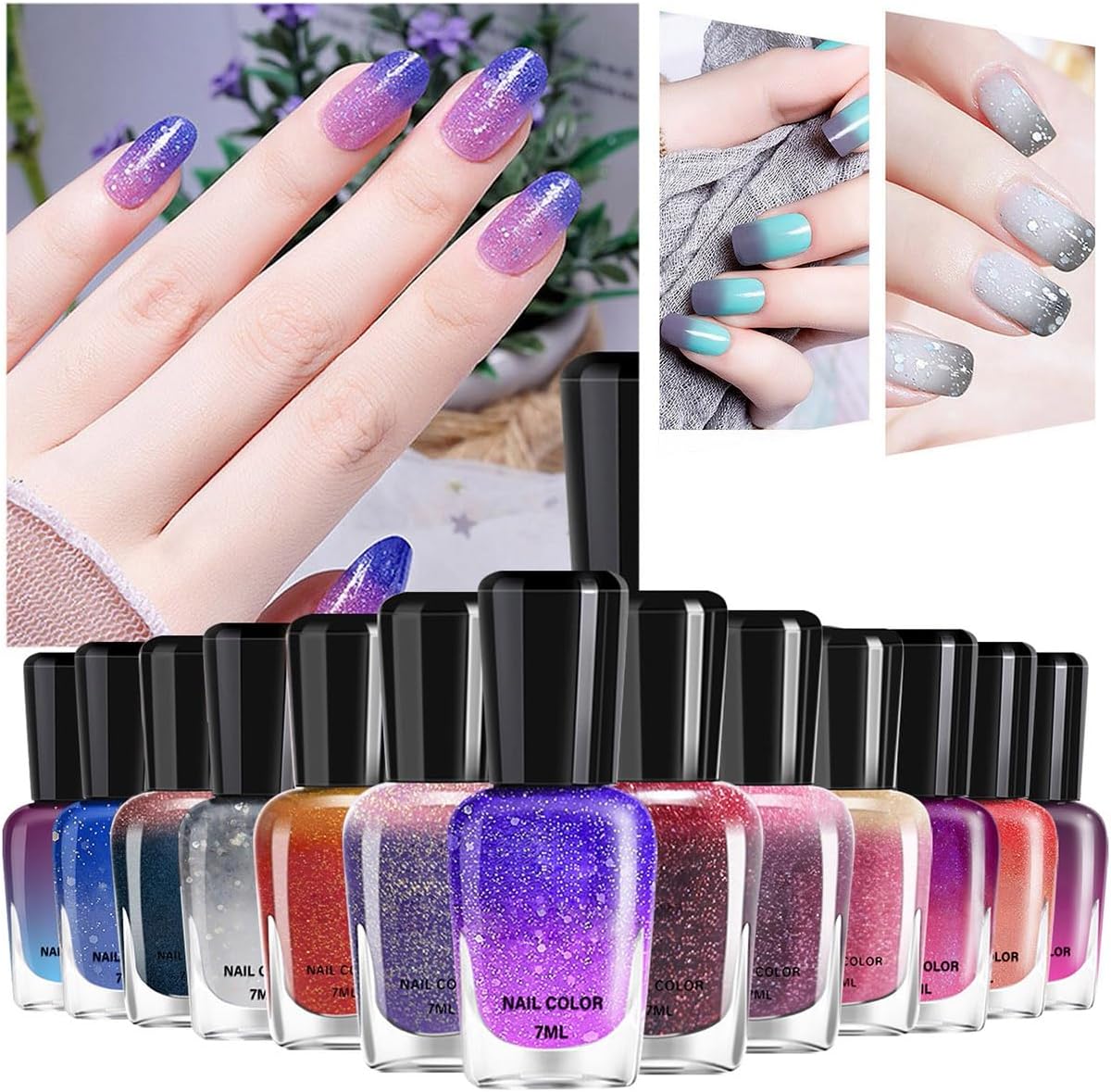 Temperature Color Changing Gel Nail Polish, Long Lasting Glossy Quick ...