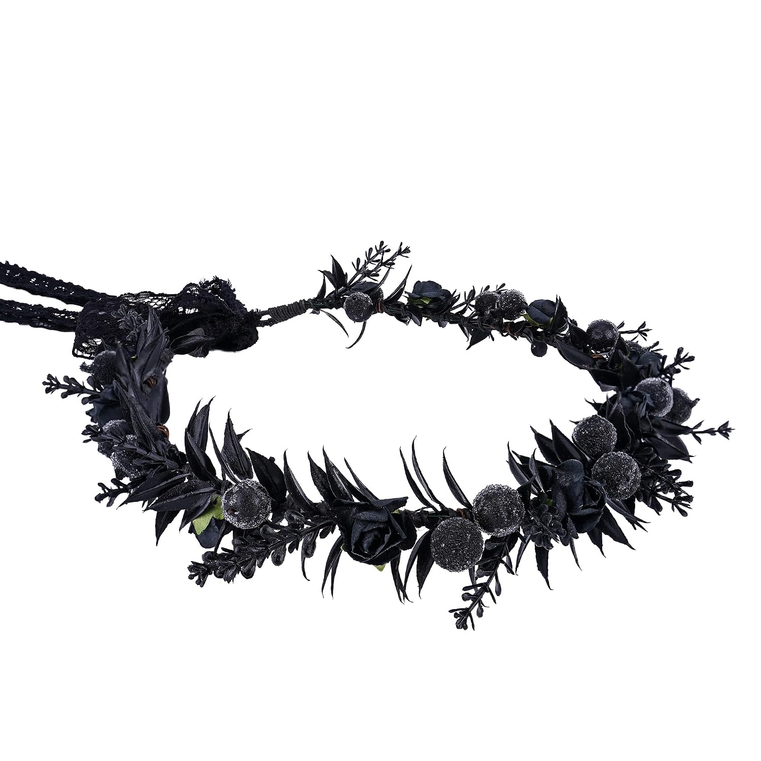 Amazon.com : MOSTORY Black Fairy Flower Crown - Gothic Flower Headpiece ...