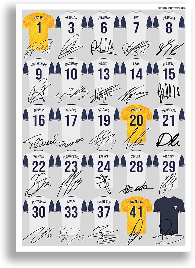 Mounted Gifts Trading Tottenham Hotspur Team Squad 2024-2025 Signed ...