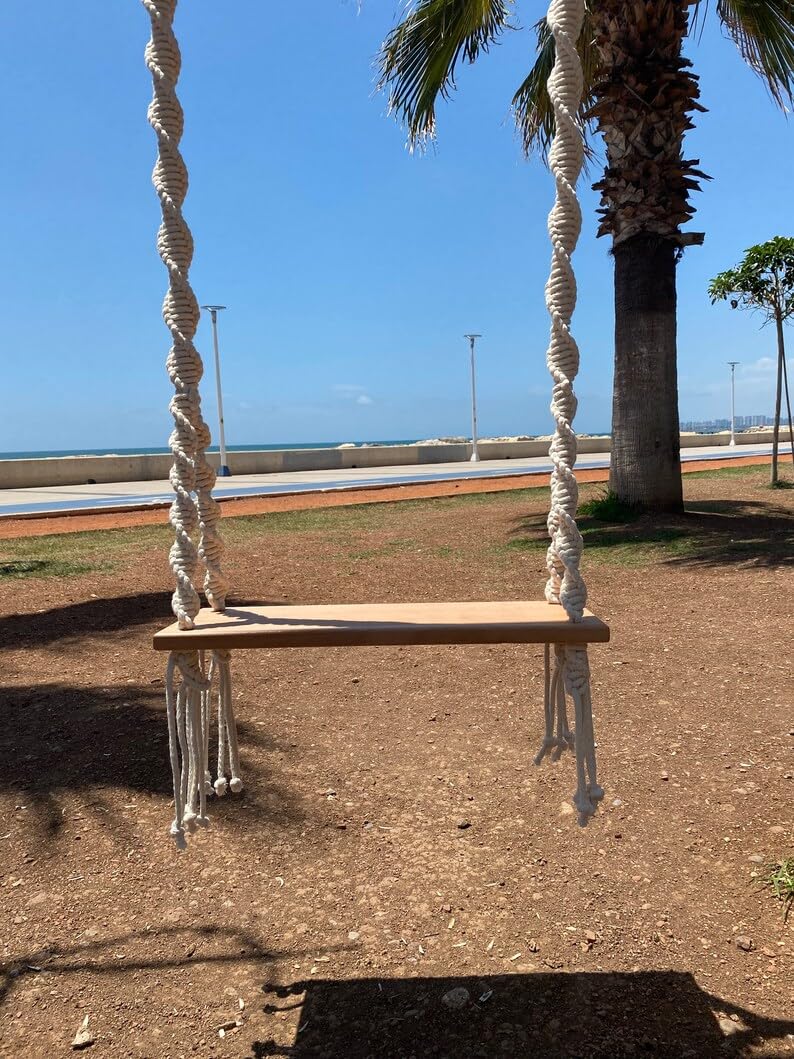 The TOP Knott Beach Macrame Swing, Macrame Wood Swing, Wood Swing, Tree ...