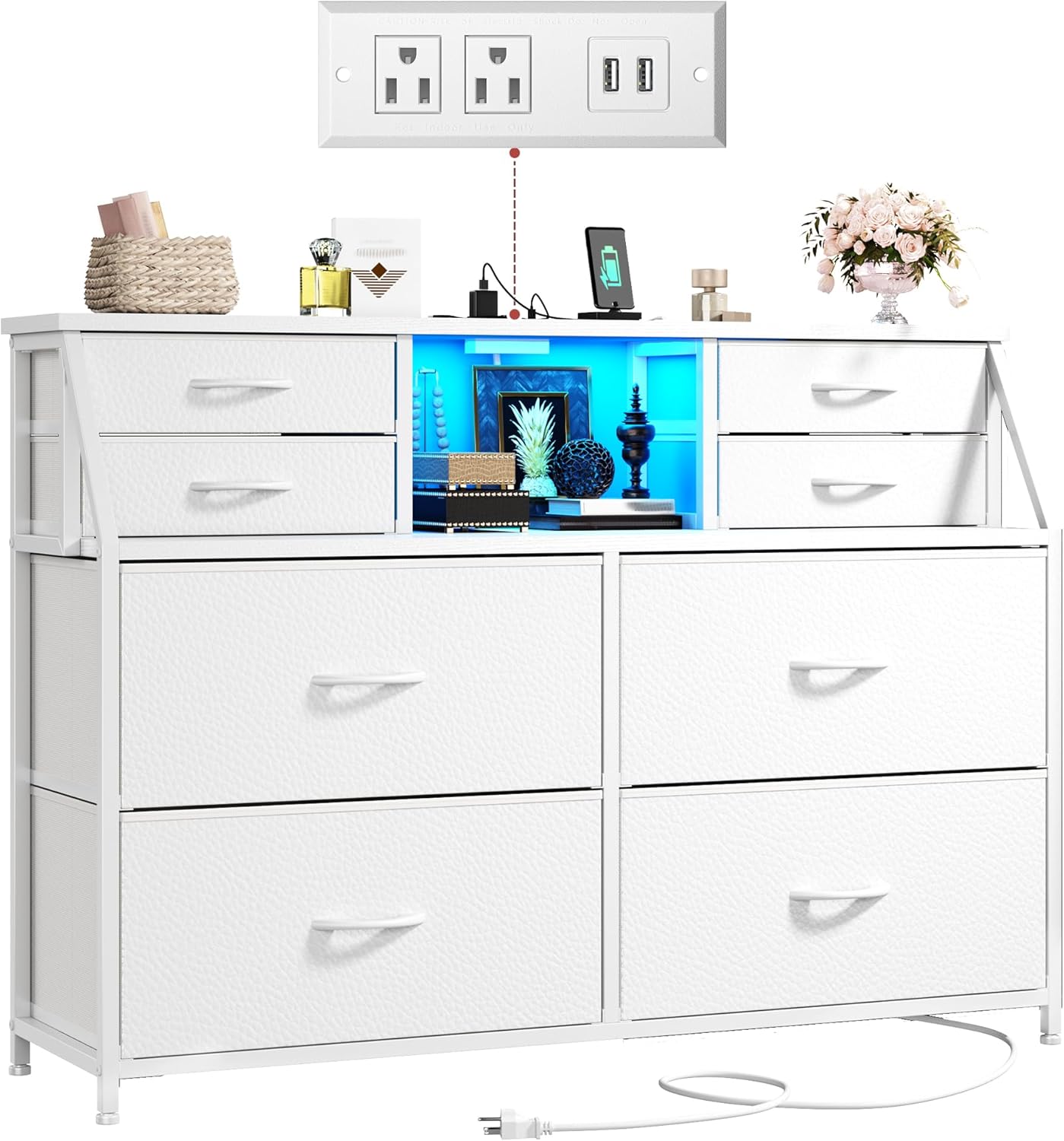 Amazon.com: Romorgniz Dresser for Bedroom with Charging Station and LED ...