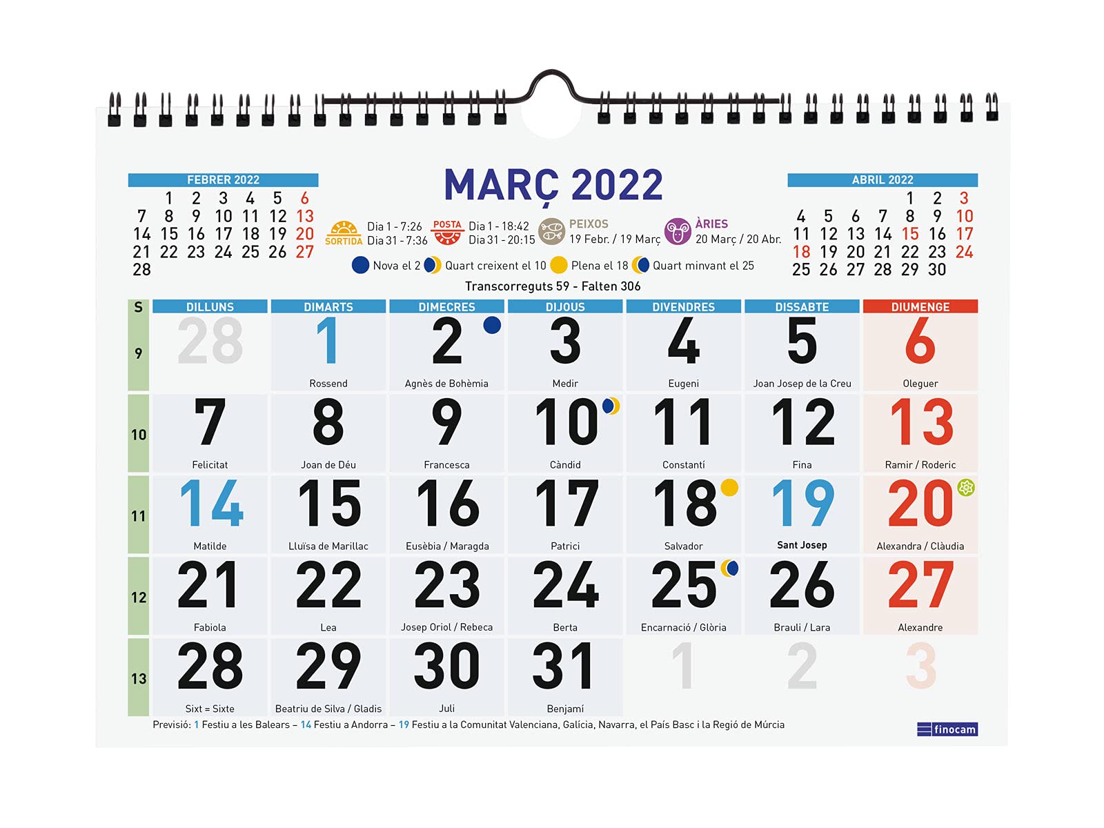 Calendario Marzo 2022