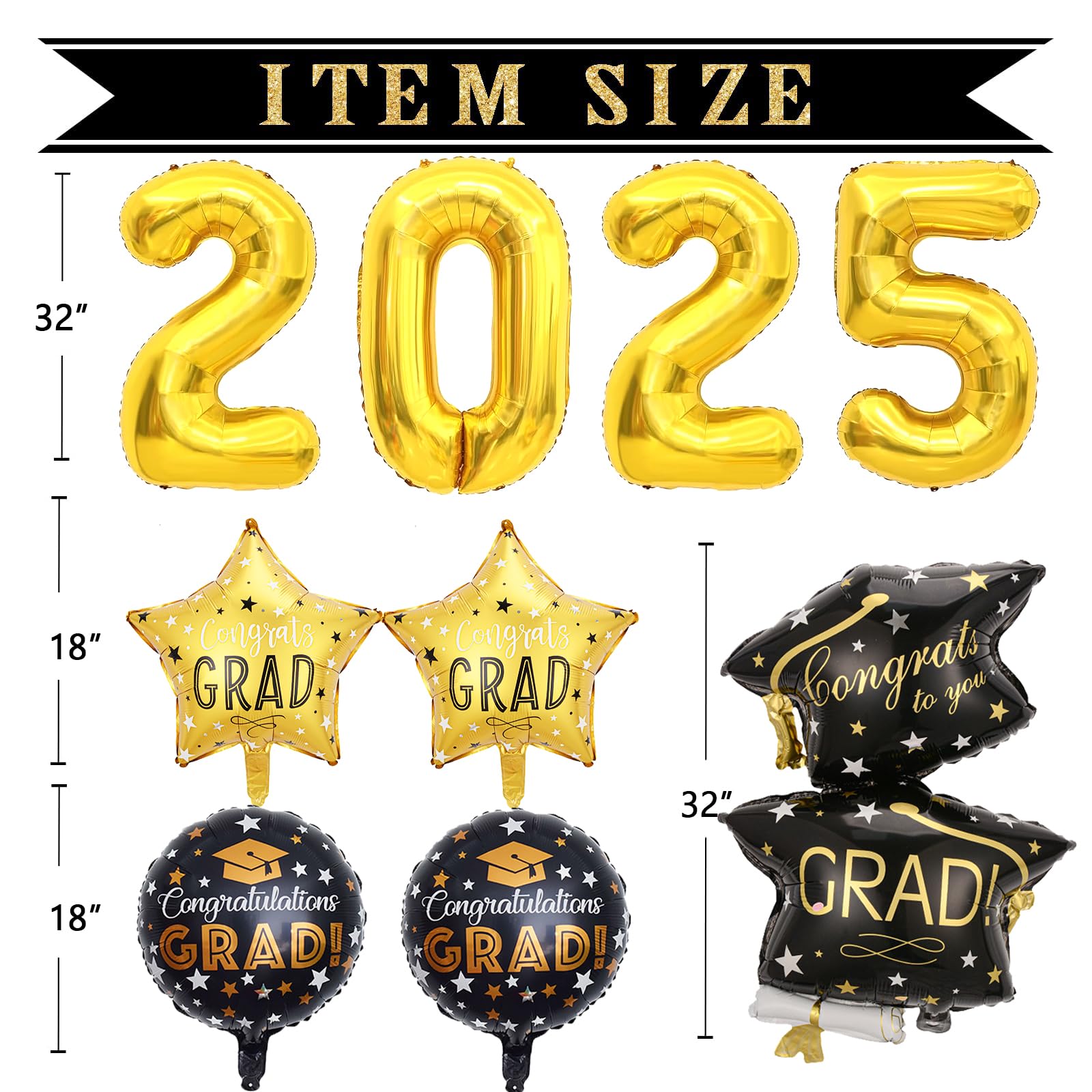 Snapklik.com : 2025 Graduation Party Decorations - 9 Pcs Black Gold ...