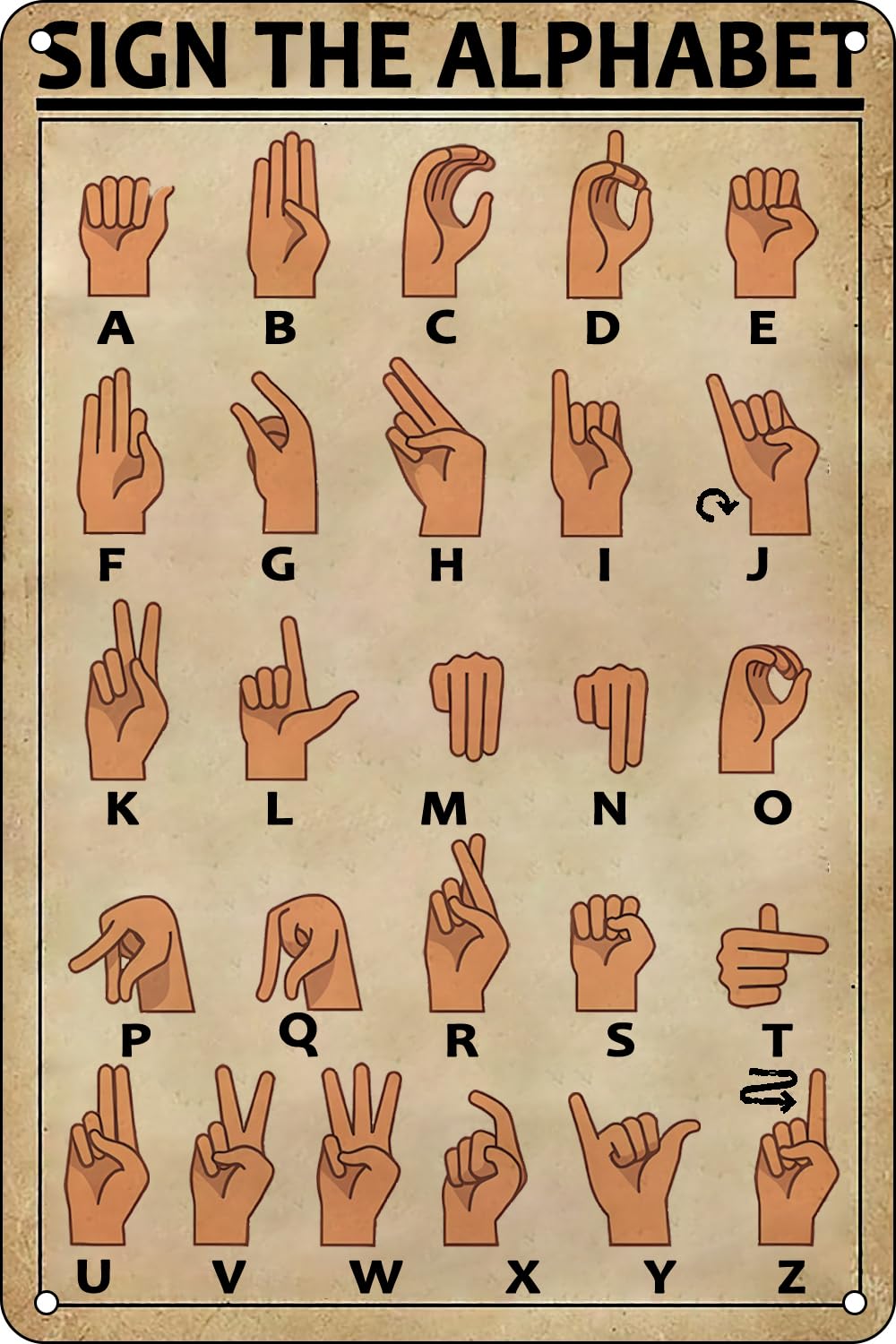 Amazon.com : Vintage Metal Sign ASL American Sign Language Alphabet ...