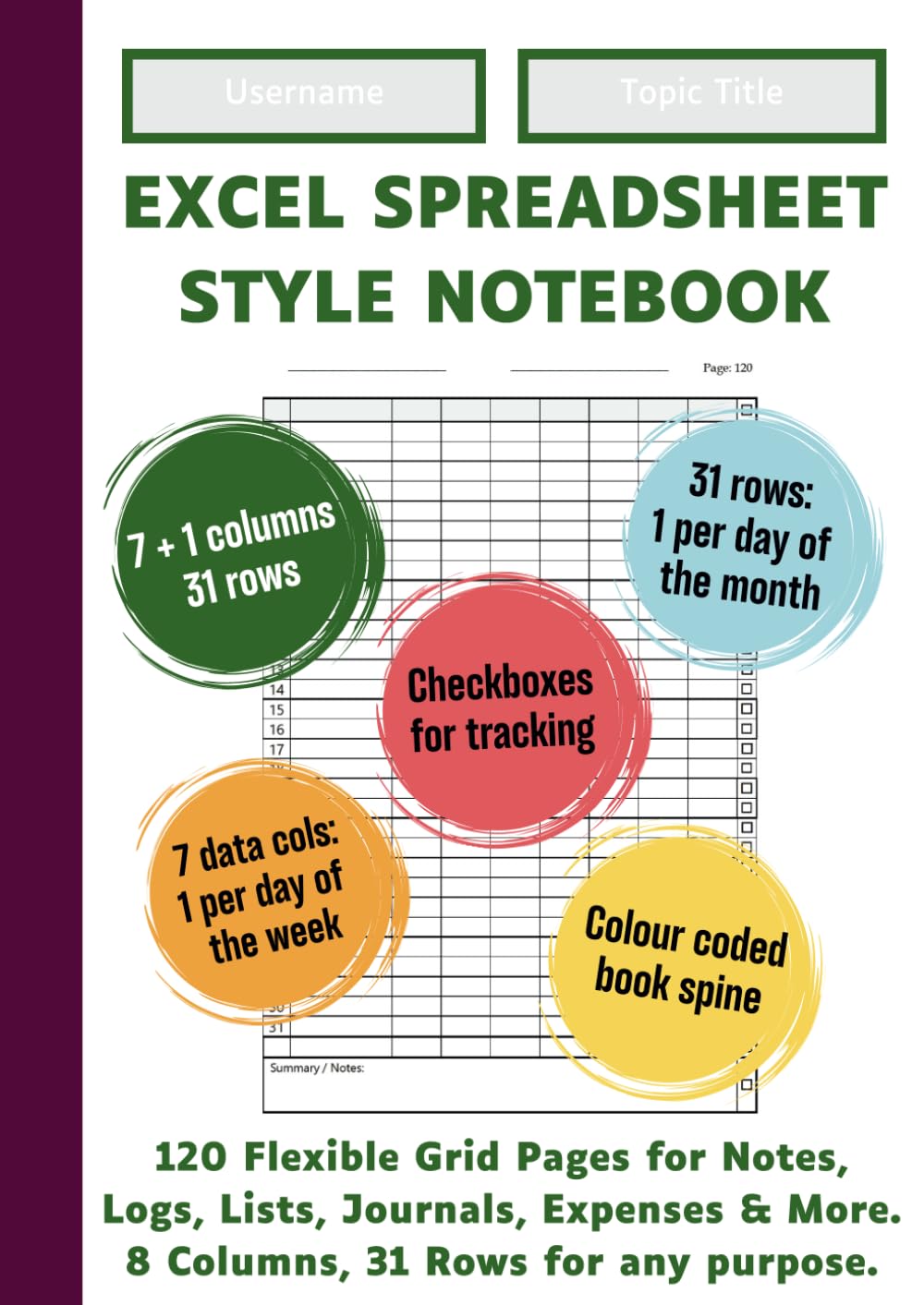 Excel Spreadsheet Style Notebook – Purple Spine | 120 flexible grid ...
