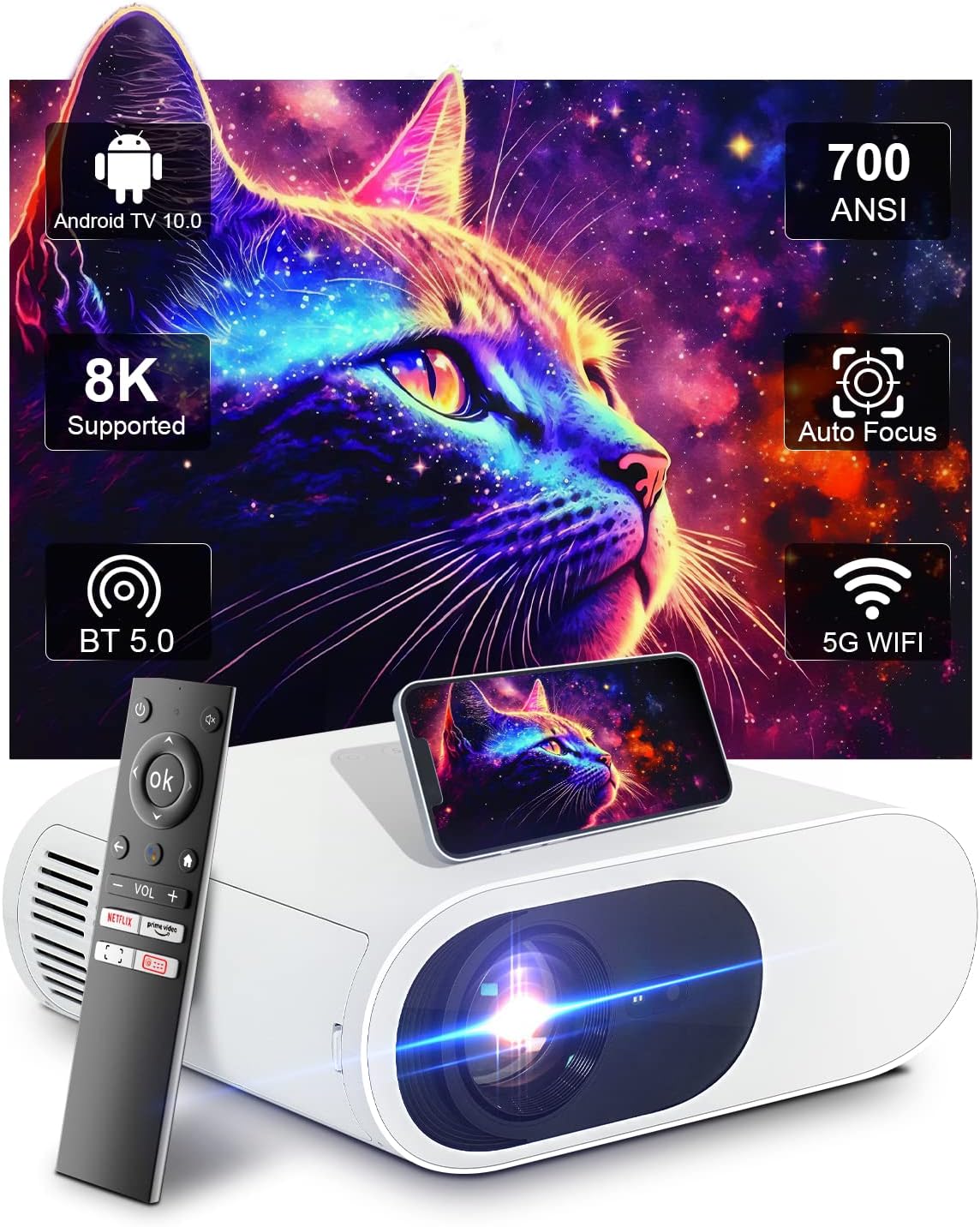 Amazon.com: Projector with Android TV 10, Projector 4K 8K Support with ...