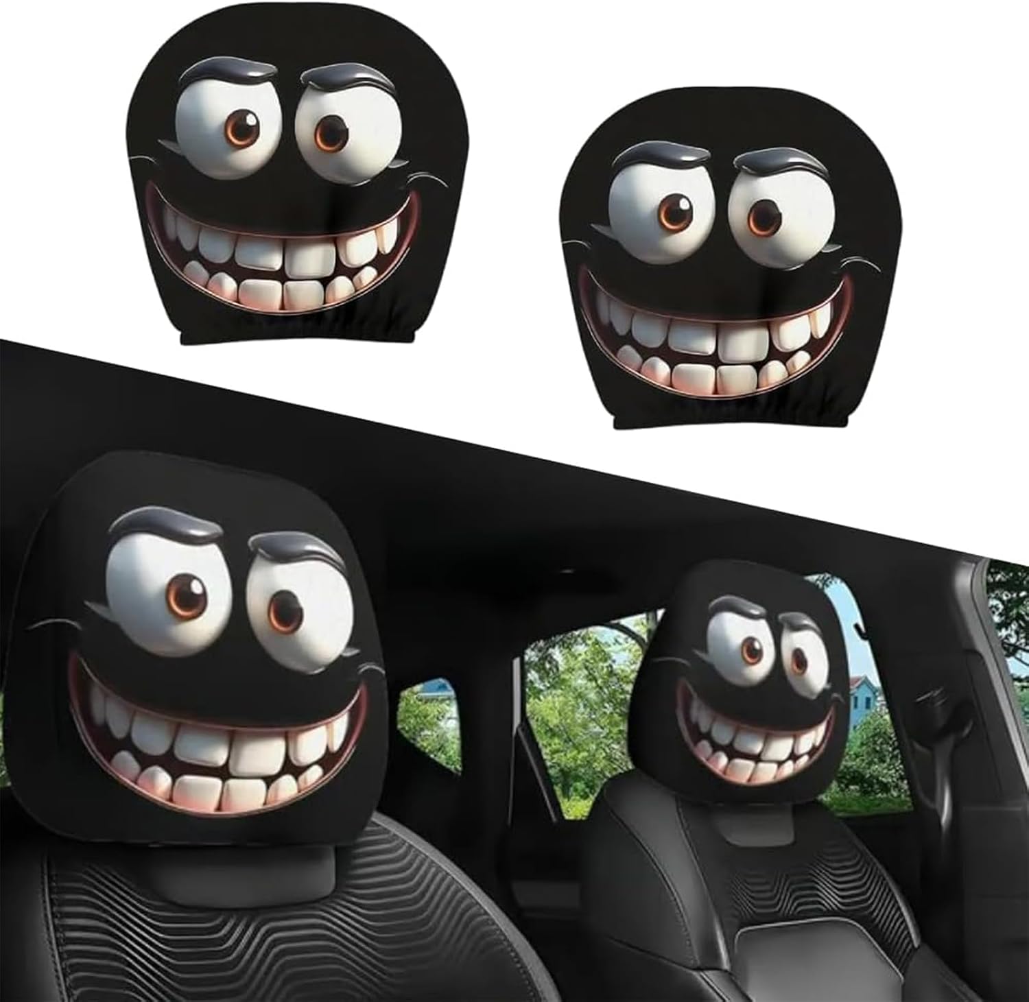 2PCS Funny Head Rest Cover for Car, Personalized Cartoon Car Headrest ...