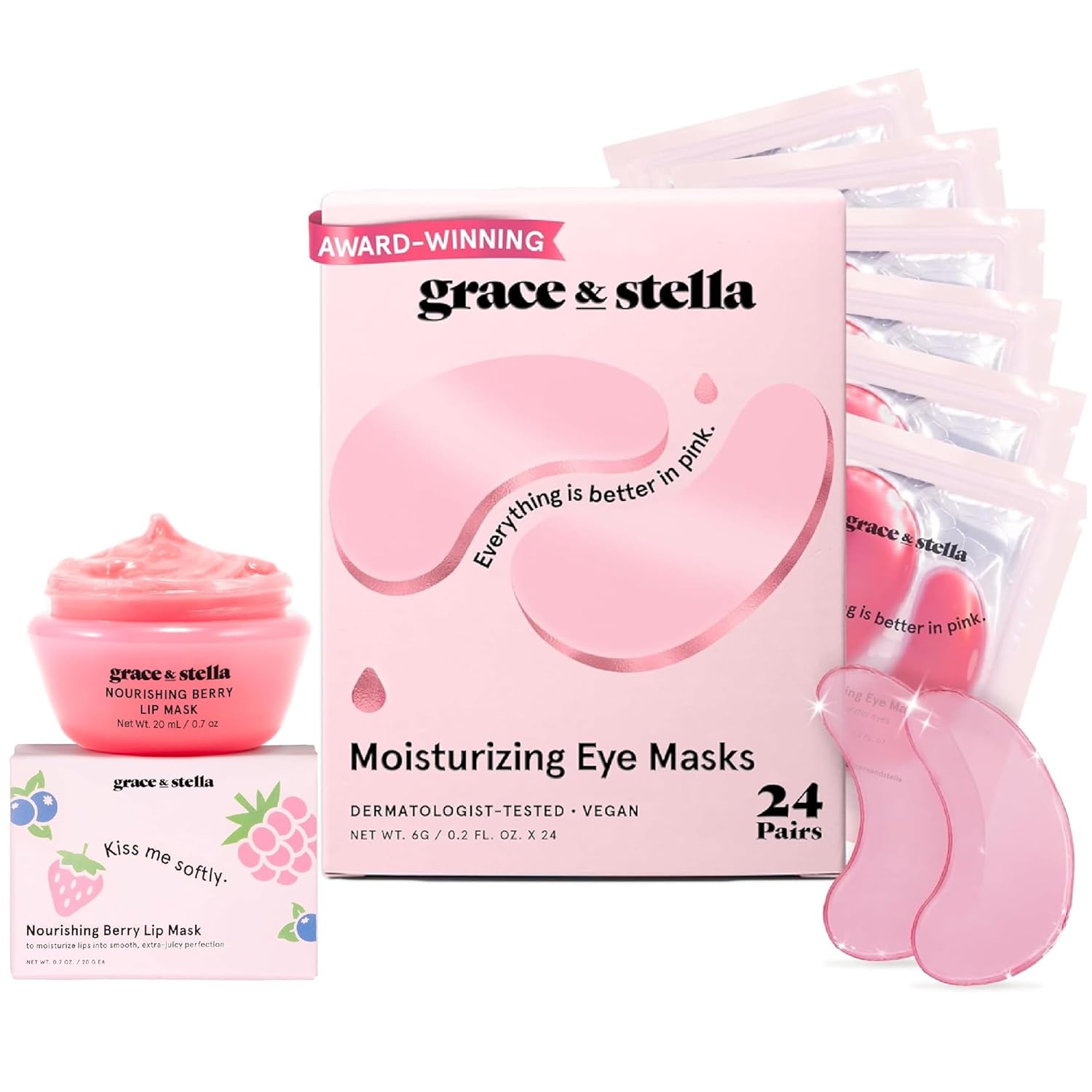 Amazon Grace Stella Eye Mask Pink 24 Pairs Lip Mask Bundle